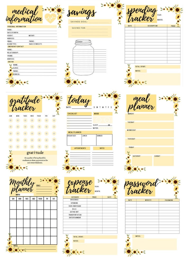 Sunflower Printable Planner | Etsy