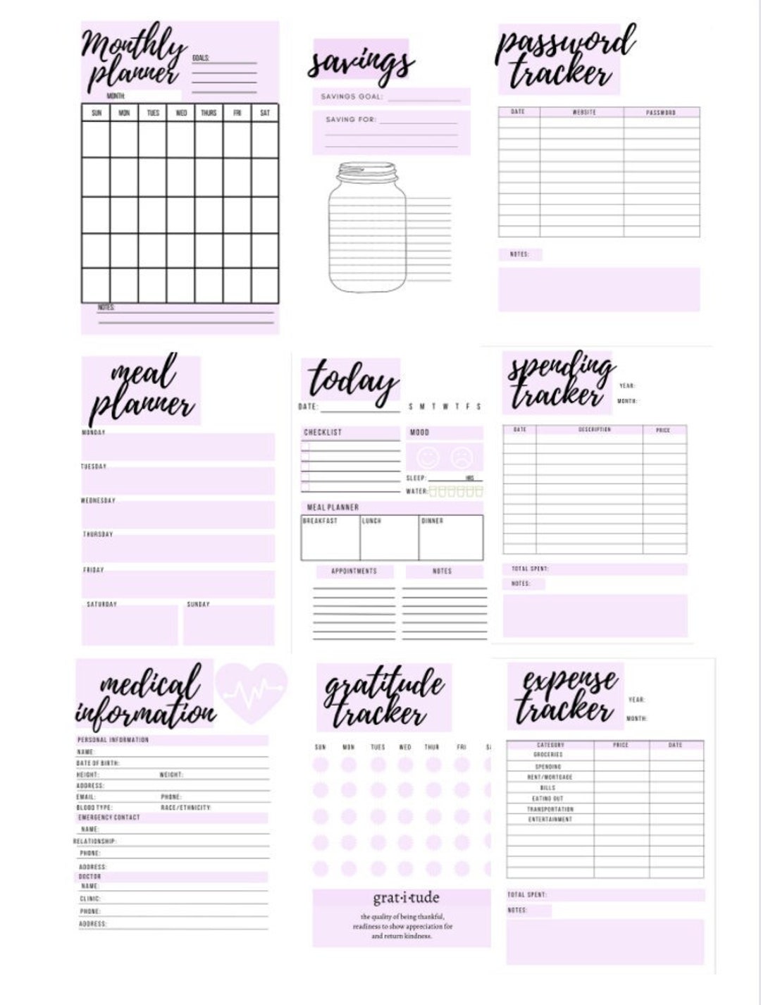Purple Pastel Printable Planner - Etsy