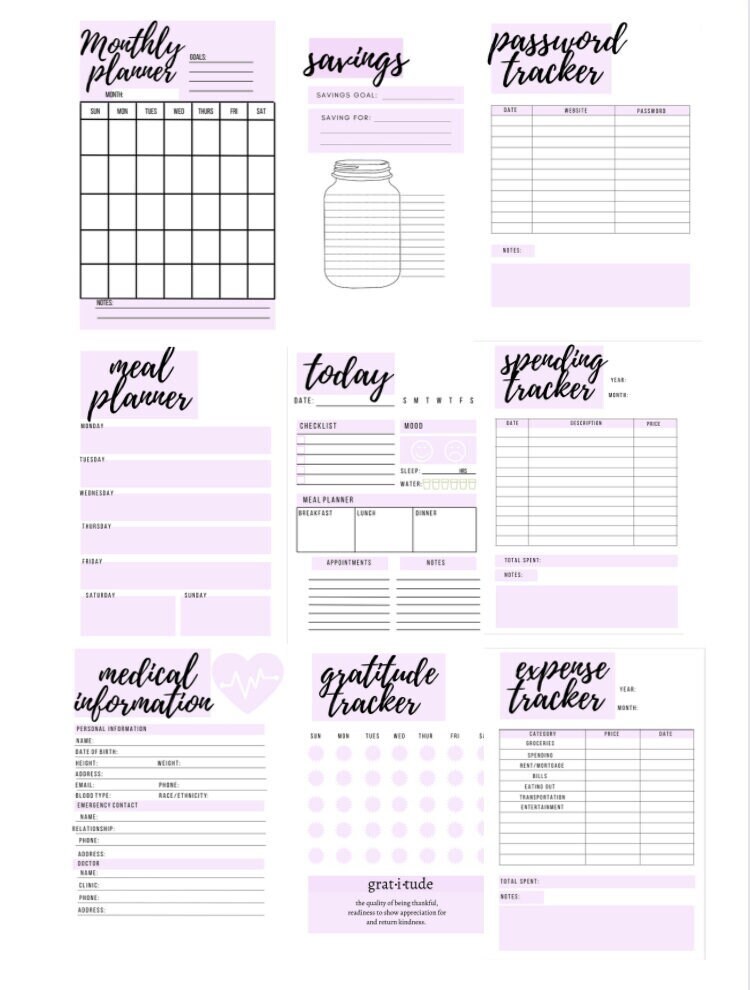 Purple Pastel Printable Planner - Etsy