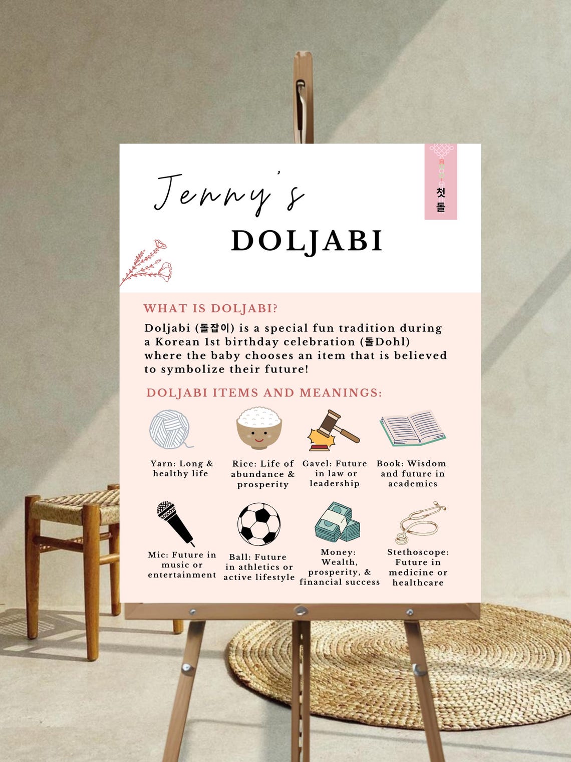 Doljabi Explanation Birthday Sign | Minimalist Korean Girl Dohl 1st ...