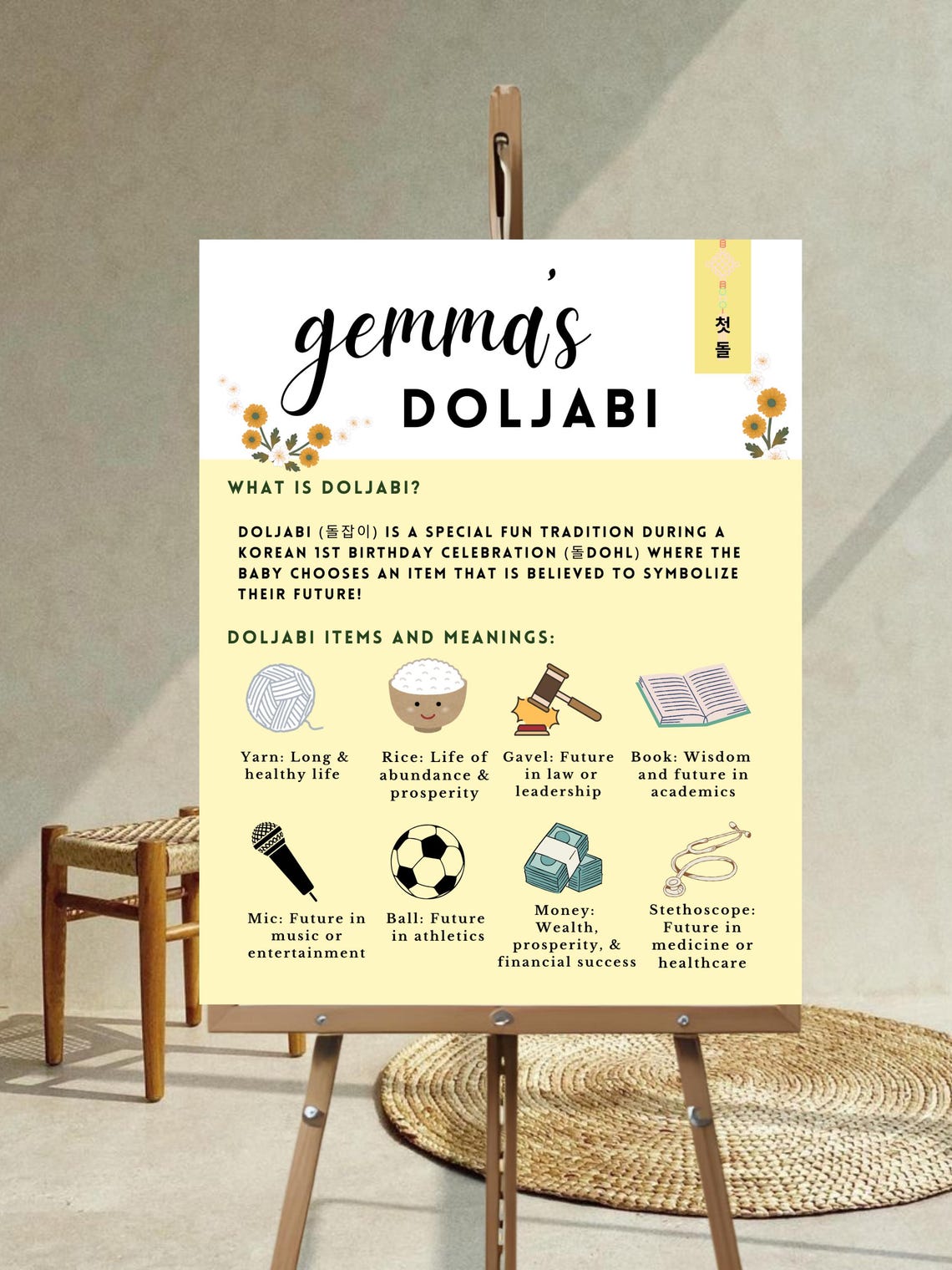 Doljabi Explanation Birthday Sign | Minimalist Korean Girl Dohl 1st ...