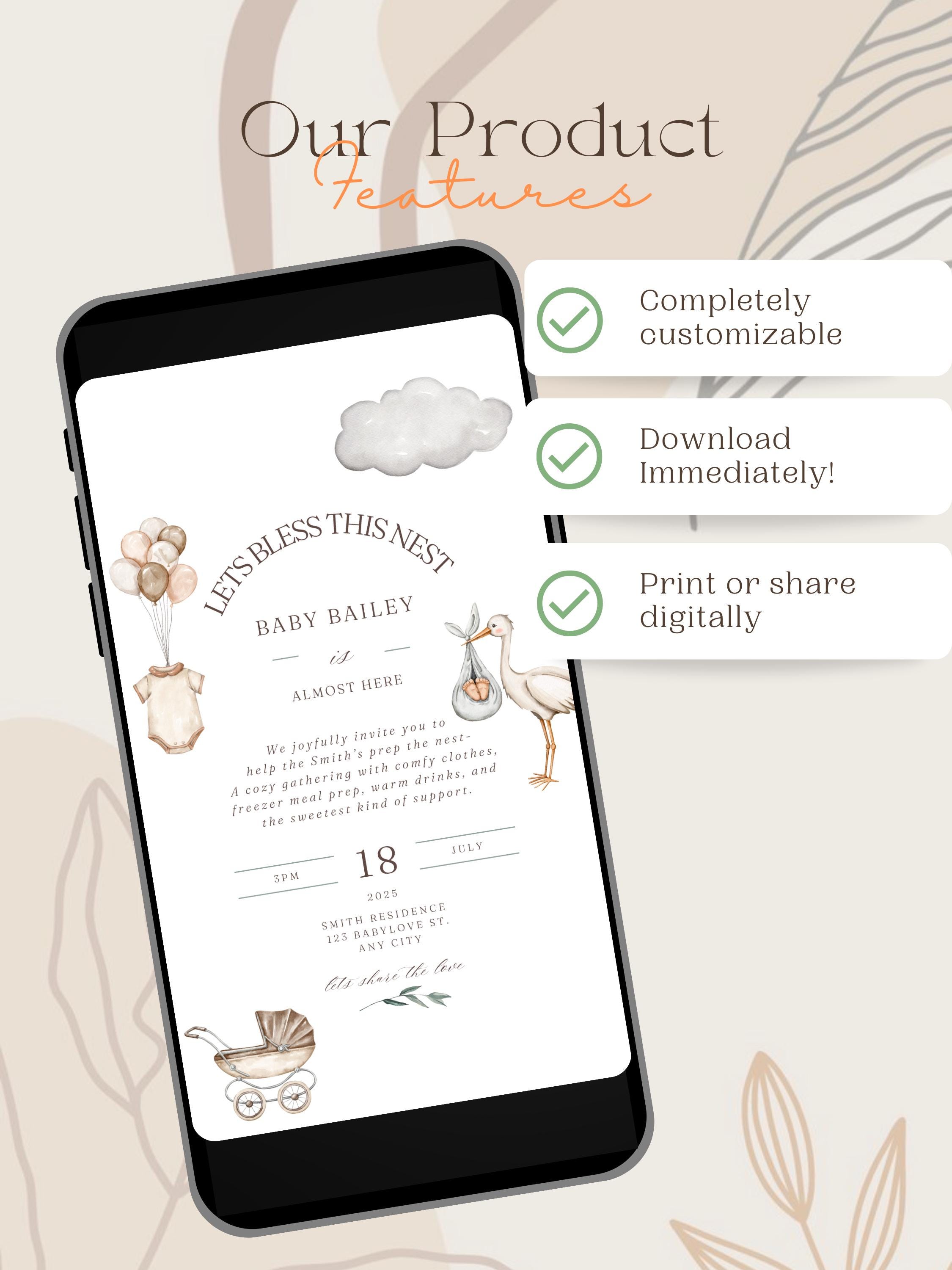 Bless This Nest Nesting Party Minimalist Watercolor Invitation Template ...