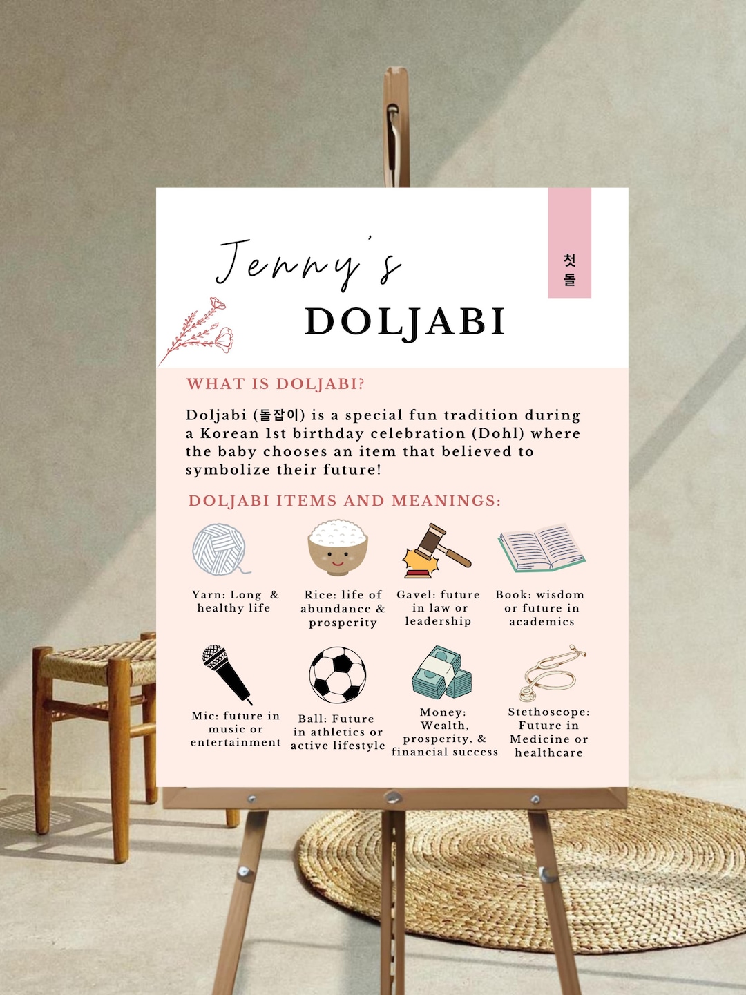 Doljabi Explanation Birthday Sign | Minimalist Korean Girl Dohl 1st ...