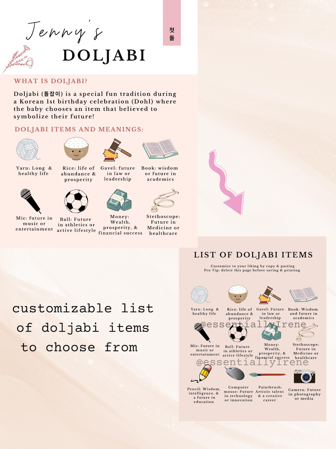 Doljabi Explanation Birthday Sign | Minimalist Korean Girl Dohl 1st ...