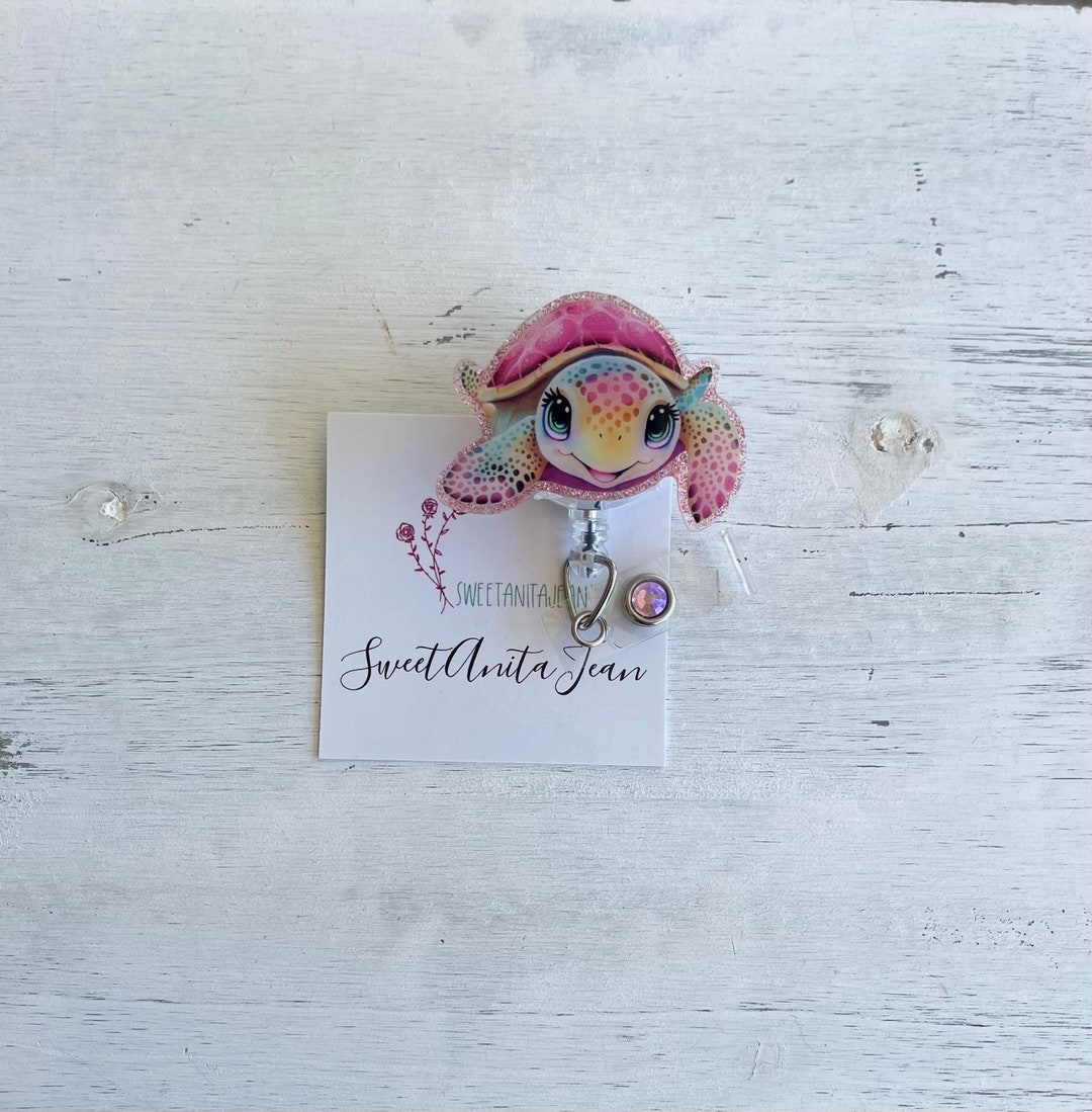 Cute Pink Sea Turtle Interchangeable Badge Reel, Medical Name Tag ...