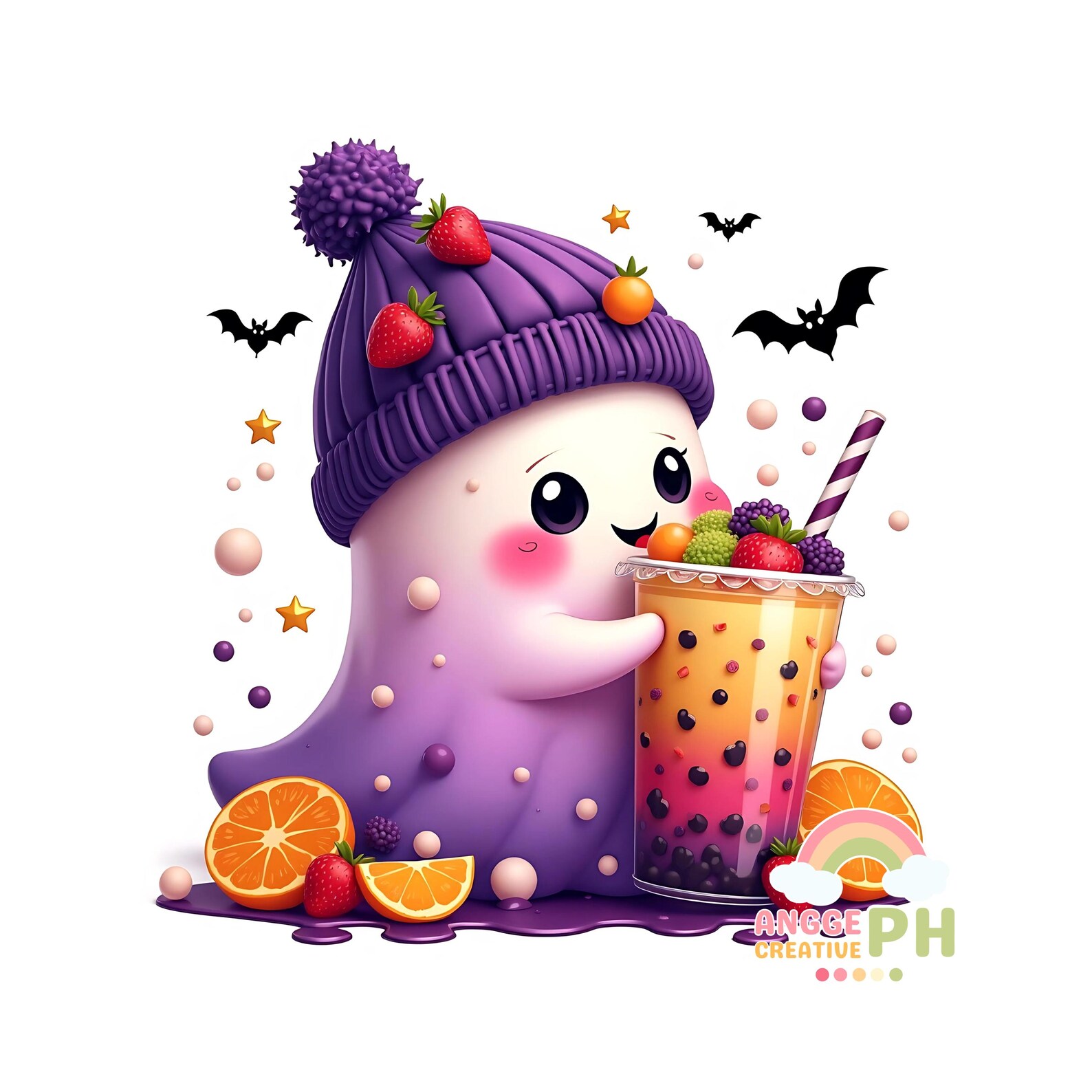 Halloween Ghost Bubble Tea Clipart: Kawaii Boba Tea Design (JPEG ...