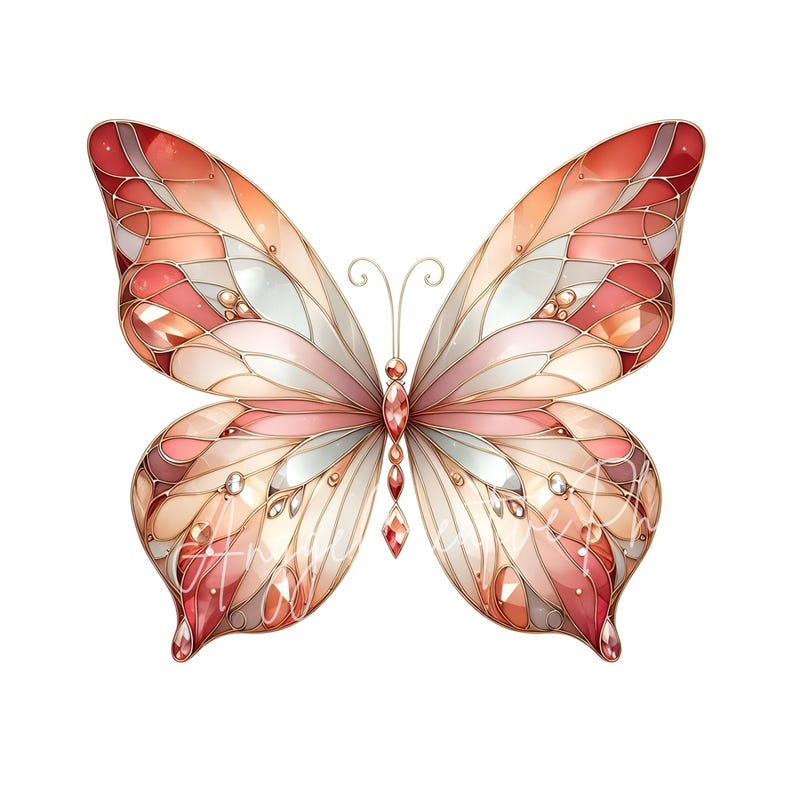 Red Golden Butterfly Clipart | Watercolor Art PNG (digital Download) - Etsy
