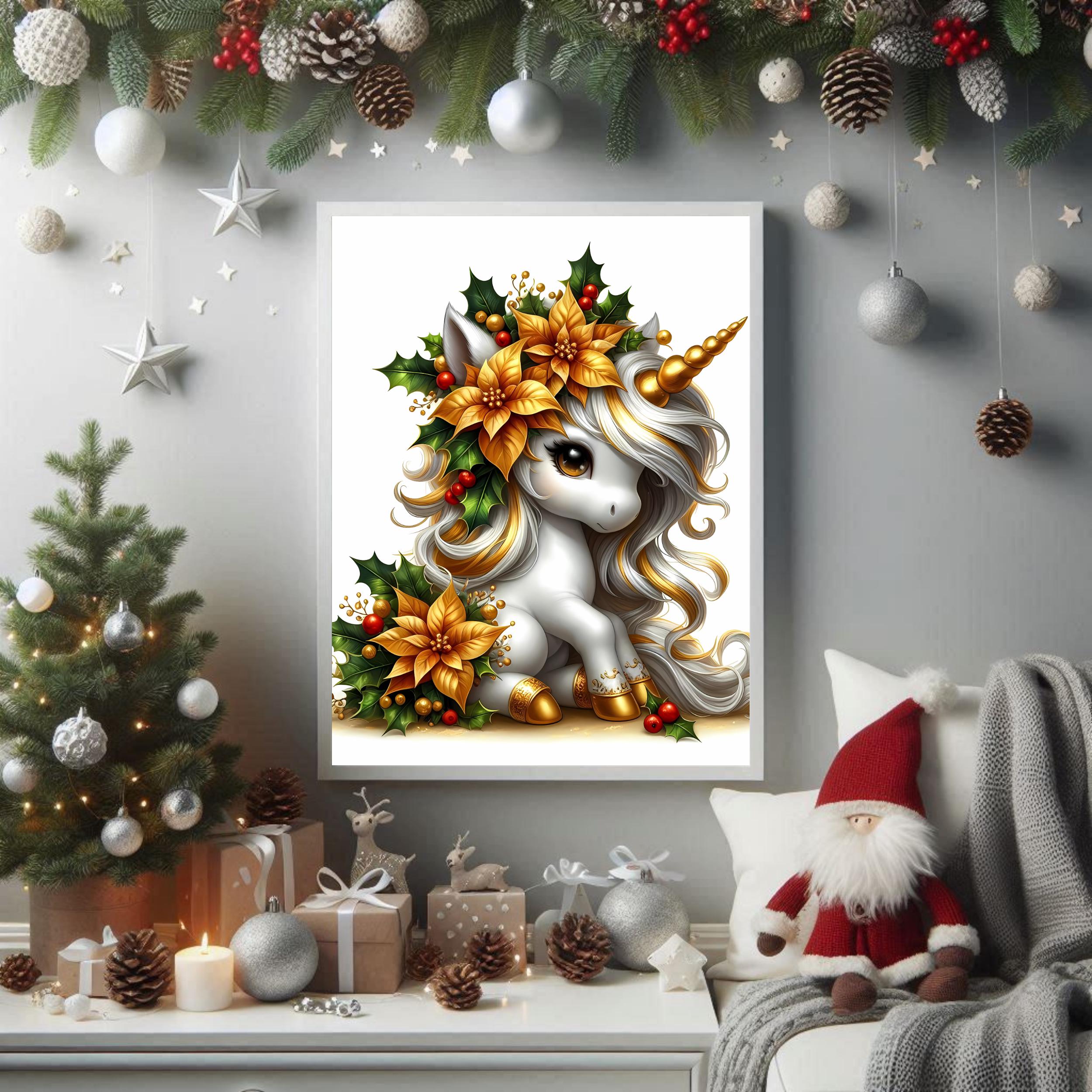 Christmas Unicorn Clipart | Poinsettia Holiday Jpegs (digital Download ...