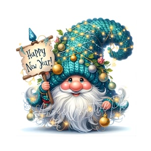 New Year Gnome Clipart – Festive Champagne, Holiday Digital Download ...
