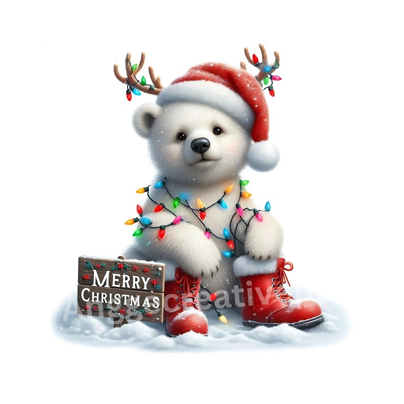 Christmas Polar Bear Clipart, Set of 5 High Quality 300 DPI Jpegs ...