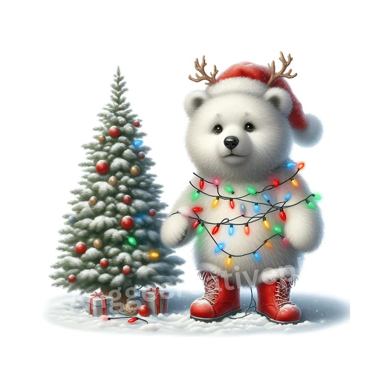 Christmas Polar Bear Clipart, Set of 5 High Quality 300 DPI Jpegs ...