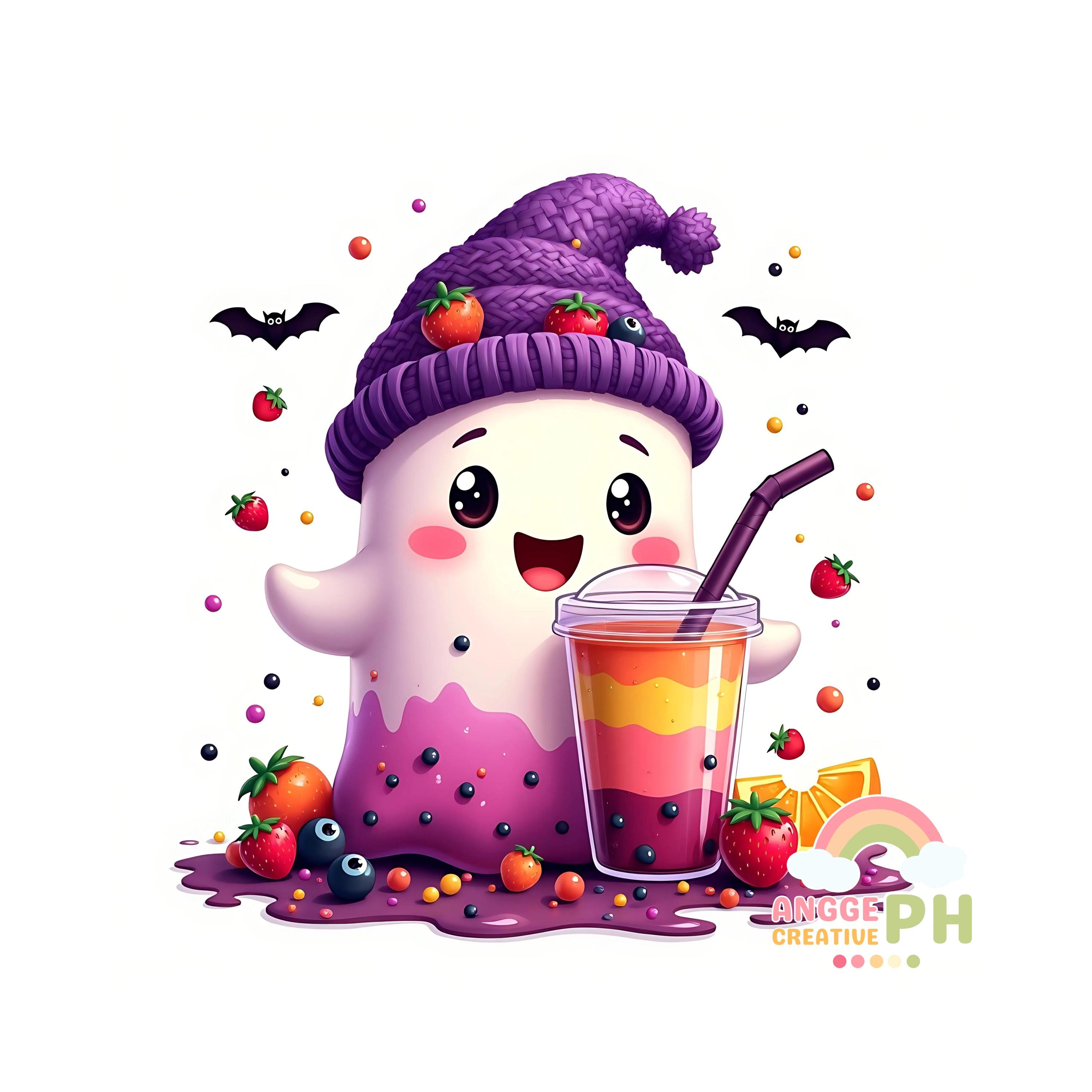 Ghost Bubble Tea Clipart JPEG, Halloween Boba Tea Ghost, High Quality ...