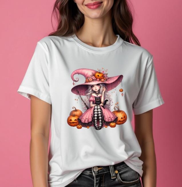 Pastel Witch Clipart Set | Halloween Girl, Cat & Pumpkins (digital ...