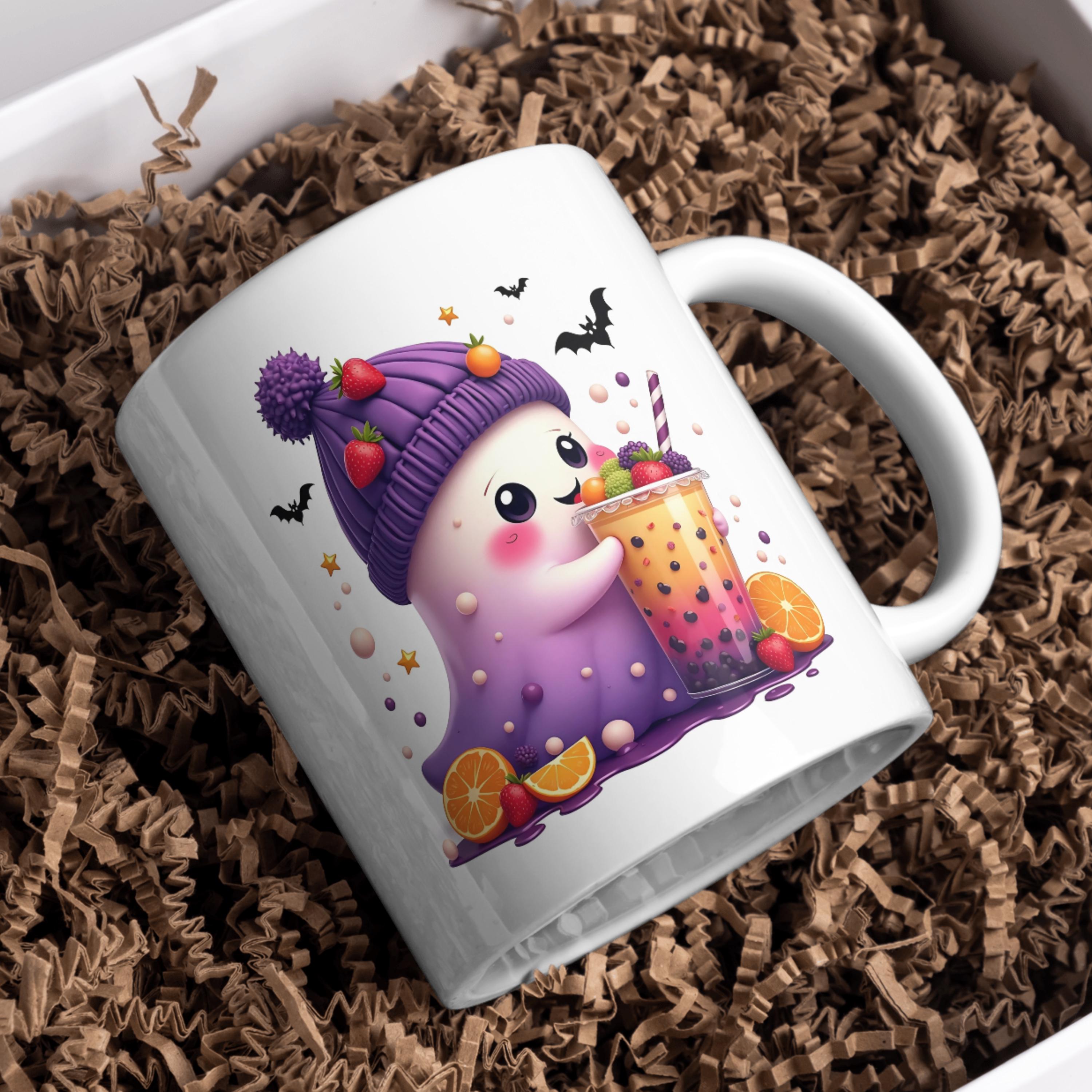 Halloween Ghost Bubble Tea Clipart: Kawaii Boba Tea Design (JPEG ...