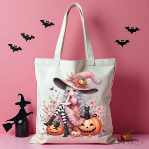 Pastel Witch Clipart Set | Halloween Girl, Cat & Pumpkins (digital ...