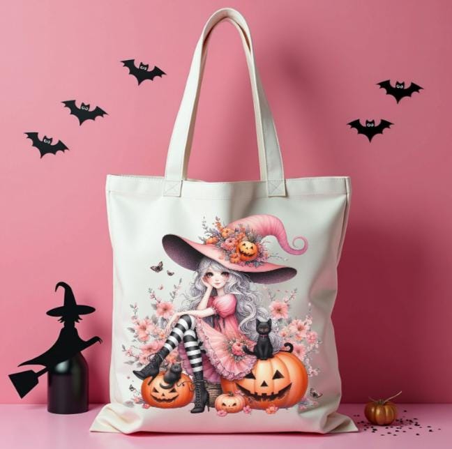 Pastel Witch Clipart Set | Halloween Girl, Cat & Pumpkins (digital ...