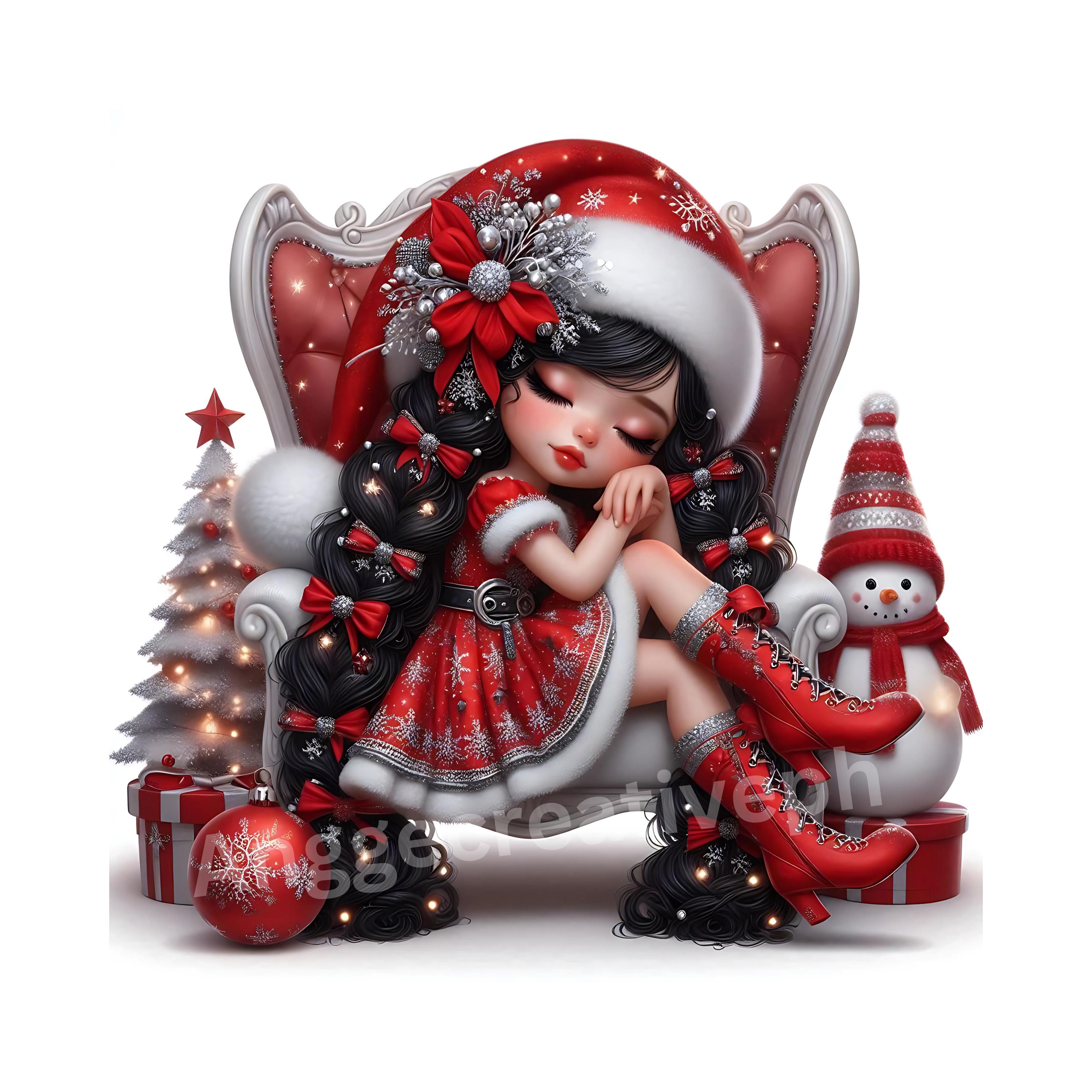 Christmas Santa Chibi Doll Jpegs Set of 7 High-quality 300 DPI Winter ...