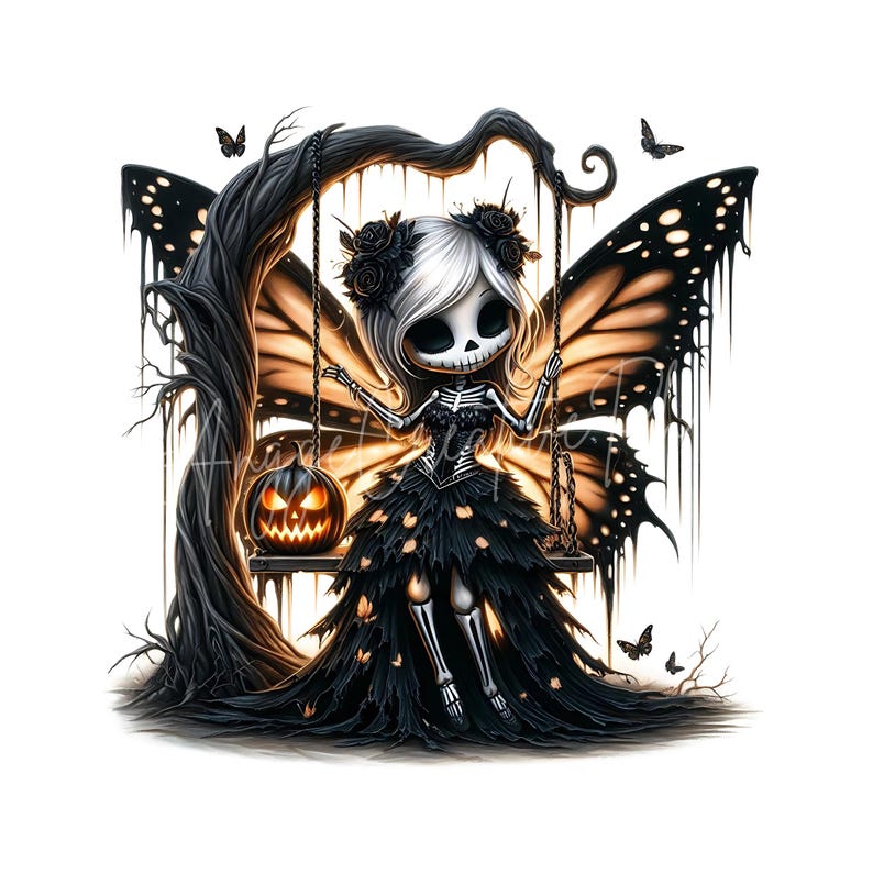 Gothic Skeleton Fairy Clipart: Halloween Pumpkin Wings Art (jpegs Set ...