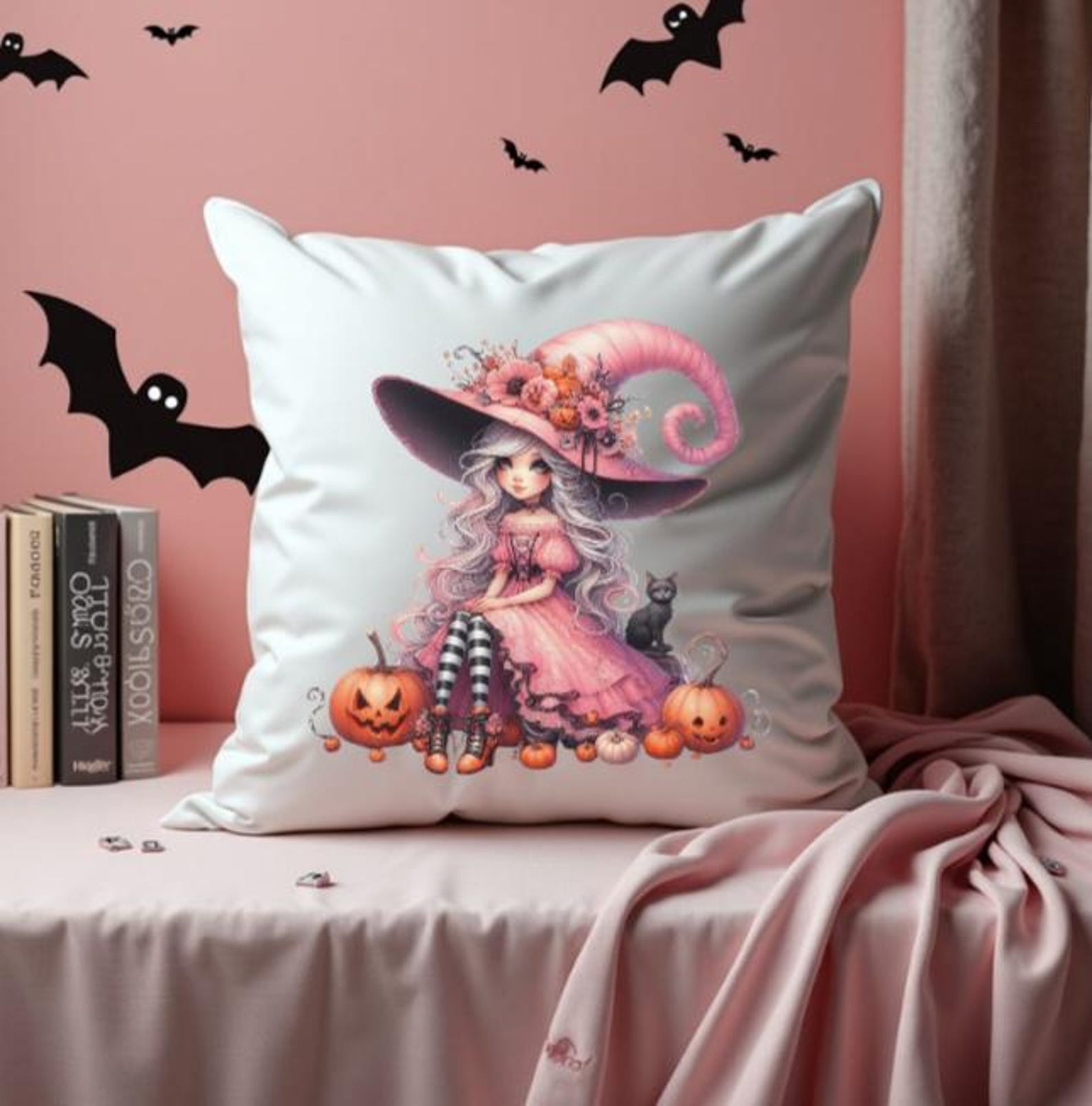 Pastel Witch Clipart Set | Halloween Girl, Cat & Pumpkins (digital ...