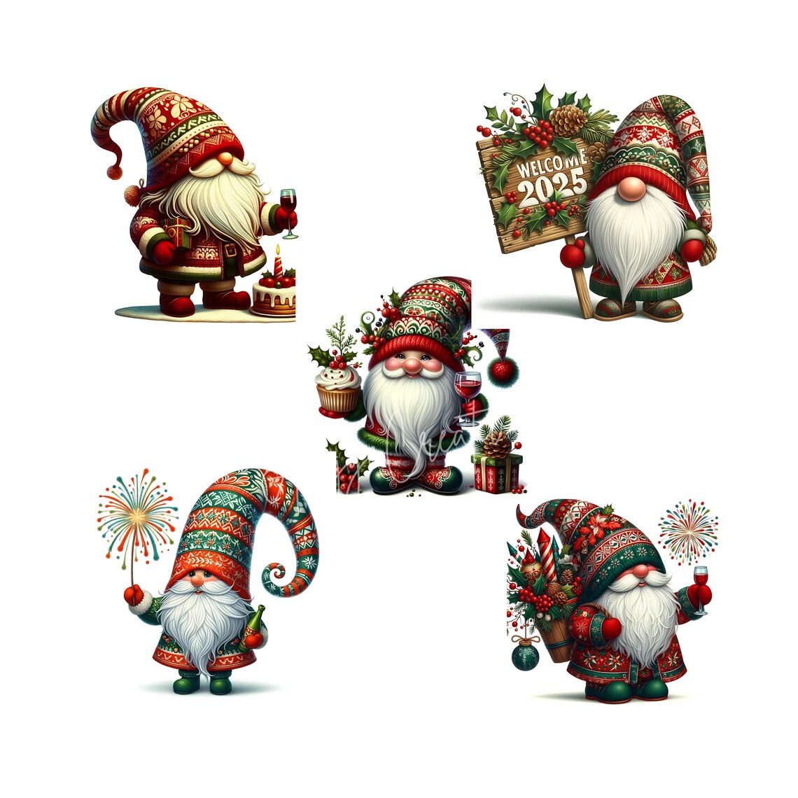 New Year Gnome Clipart Set: Festive 2025 Jpegs (digital Download) - Etsy