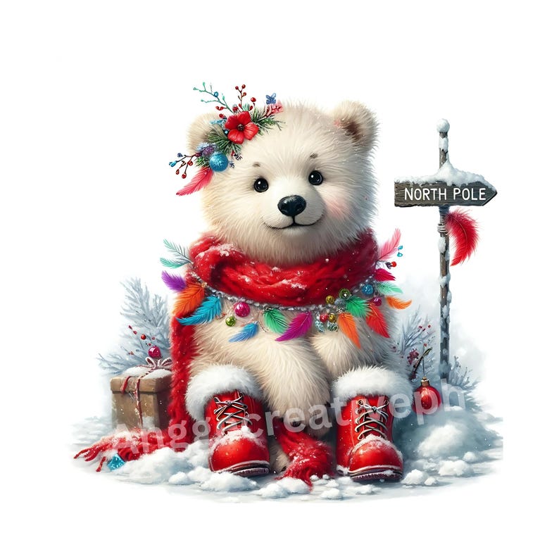 Christmas Polar Bear Clipart, Set of 5 High Quality 300 DPI Jpegs ...