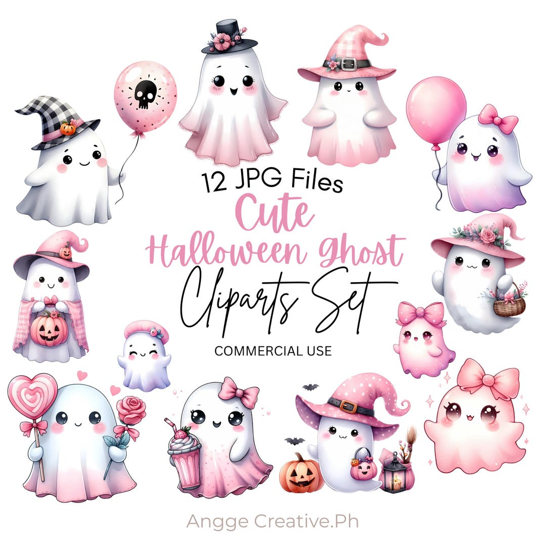 Halloween Ghost Clipart Bundle 12: Pastel Ghost, Pumpkins, 300 DPI ...