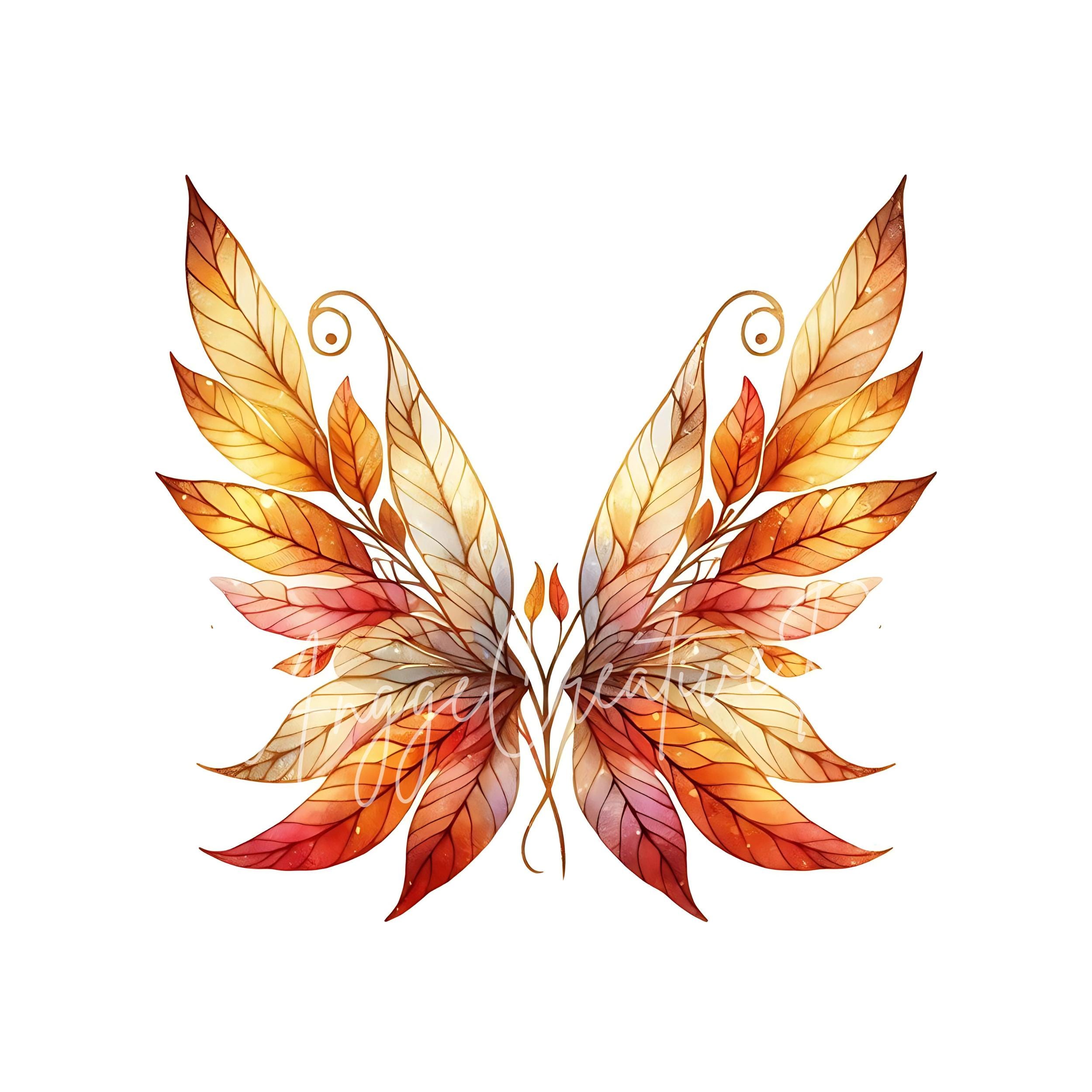 Autumn Leaf Fairy Wings Clipart: Fall Fantasy Overlays (300 DPI JPG ...