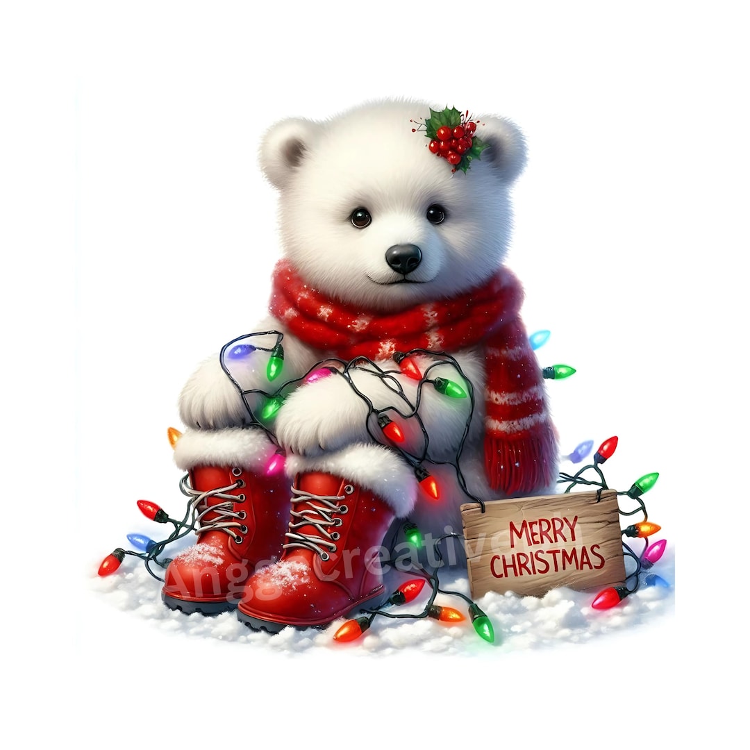 Christmas Polar Bear Clipart, Set of 5 High Quality 300 DPI Jpegs ...