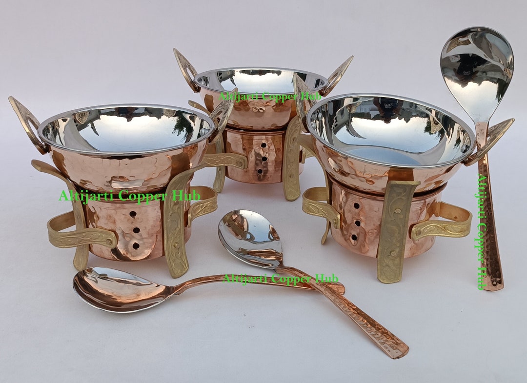 Antique Copper Sigdi With Brass Handle, With Serving Wok and Serving ...