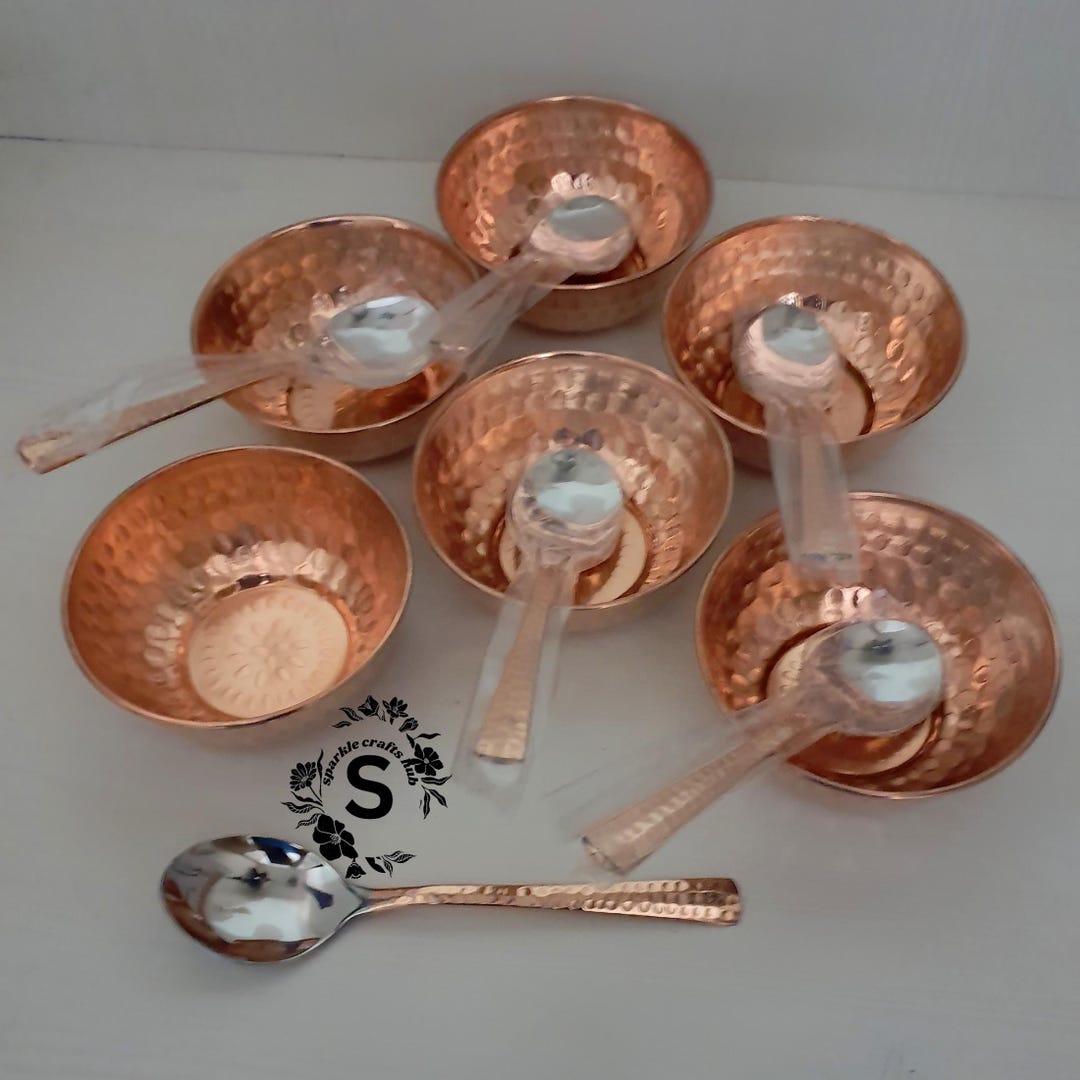 Handmade Copper Serving Bowl Set: Indian Dining Katori With Spoons - Etsy