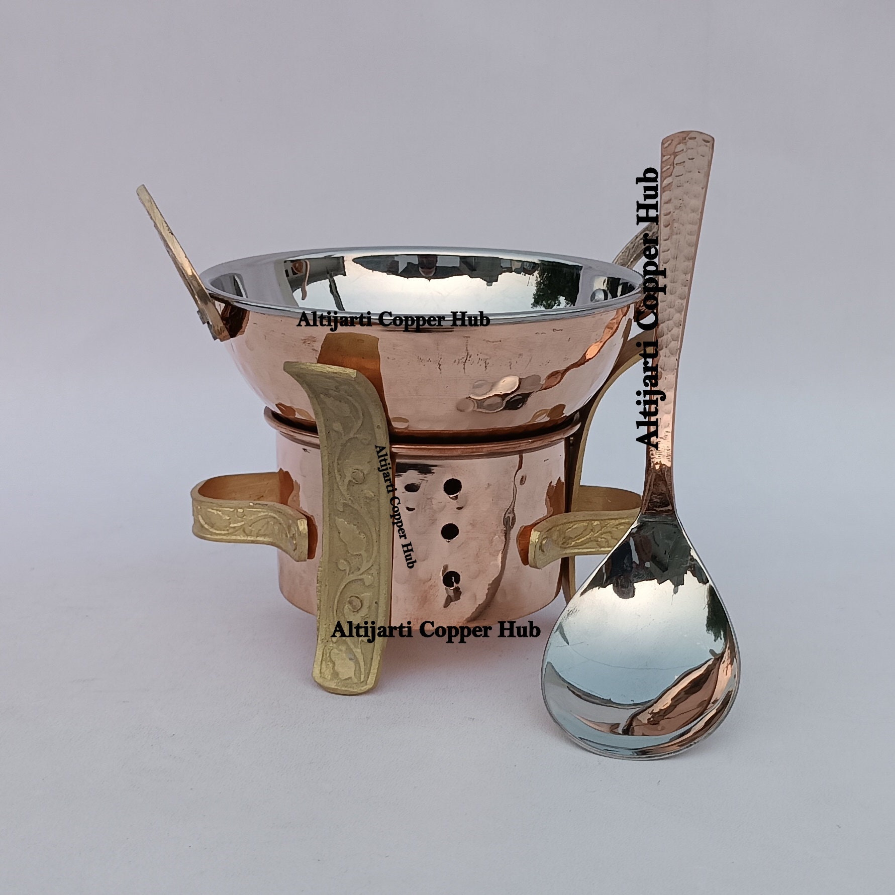 Copper Sigdi With Brass Handles, Food Warmer for Home, Restaurant With ...