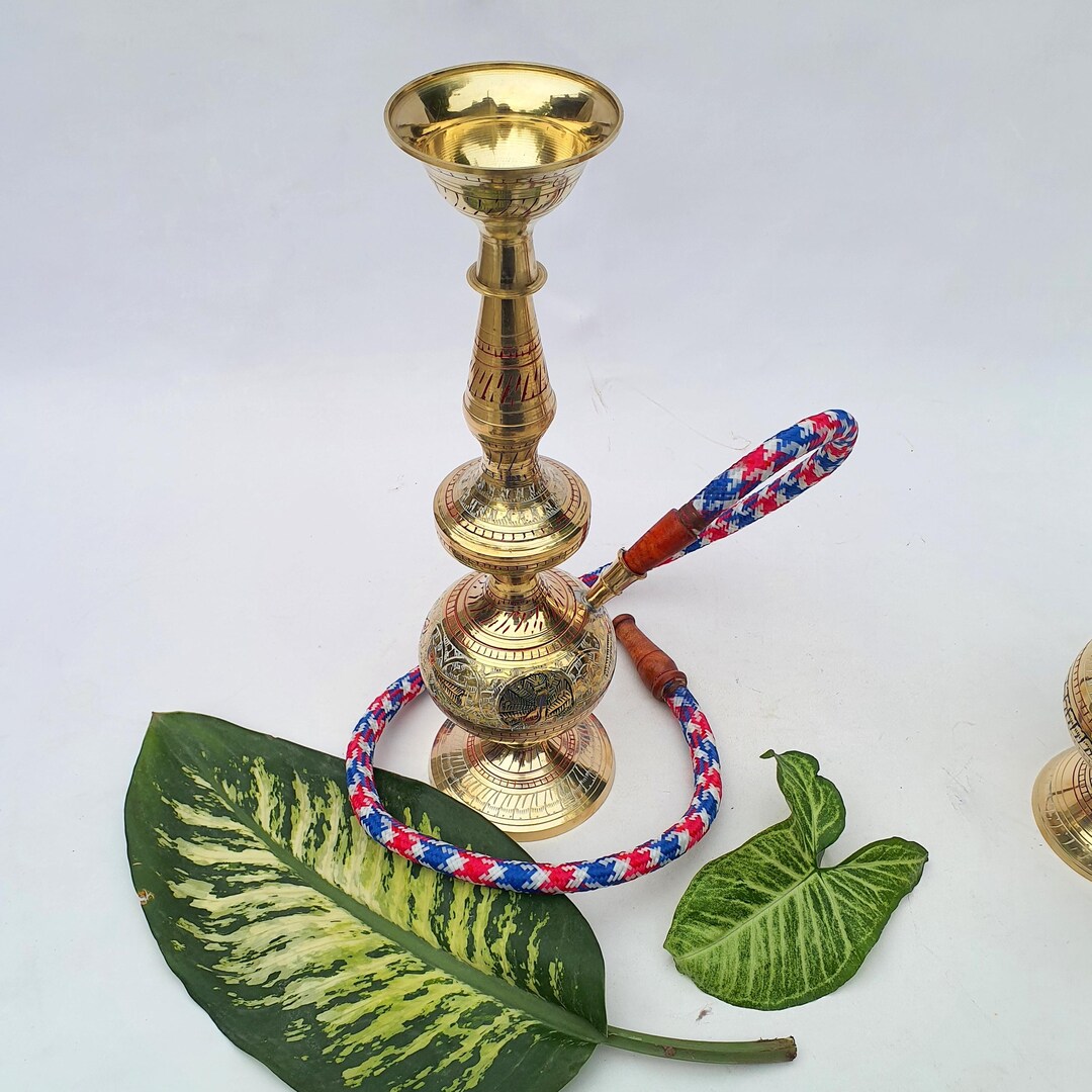 Antique Brass Peacock Hukka Set, Multicolored Minakari Hookah, Indian ...