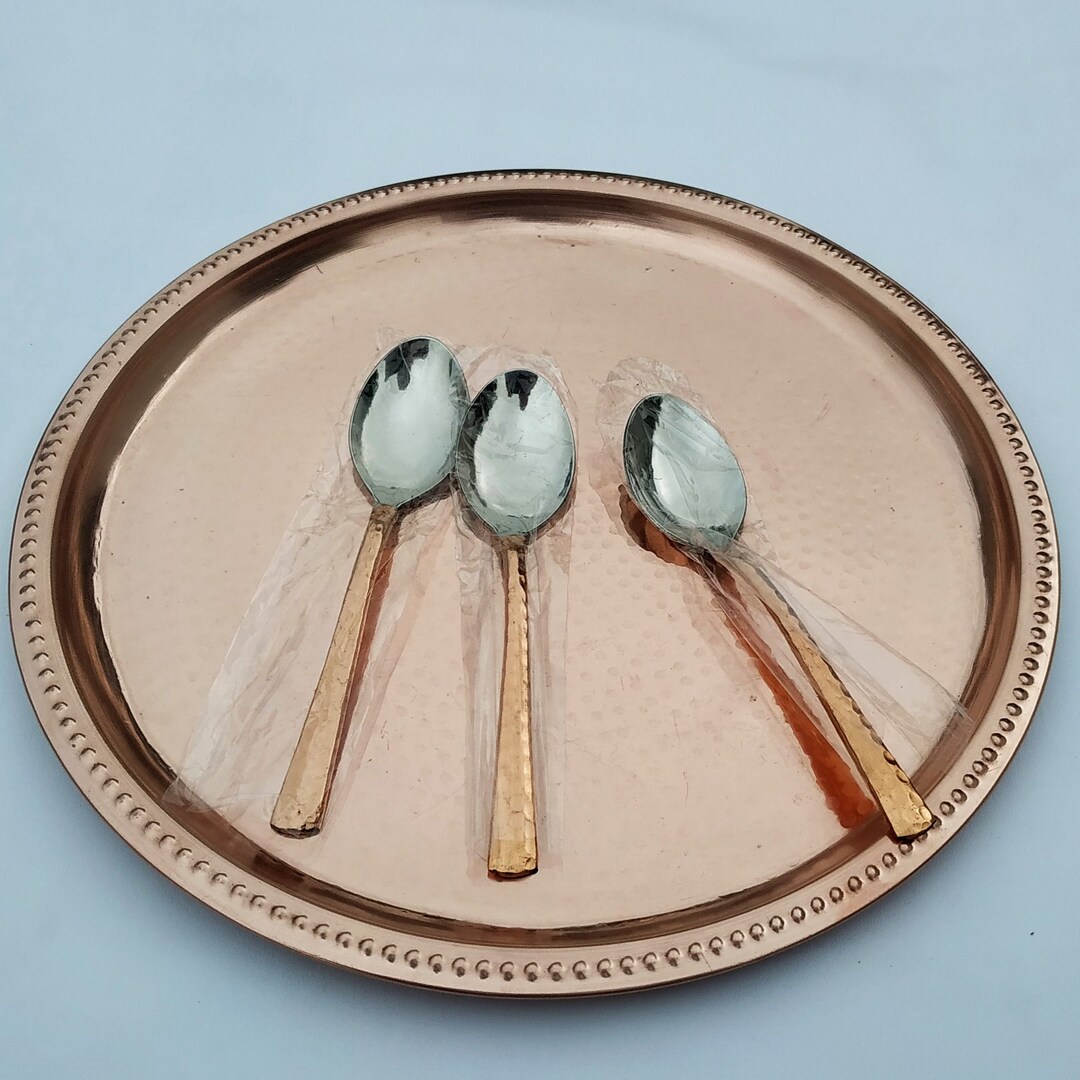 Antique Copper Serving Tray, Food Serving Tray, Copper Thali, Serving ...