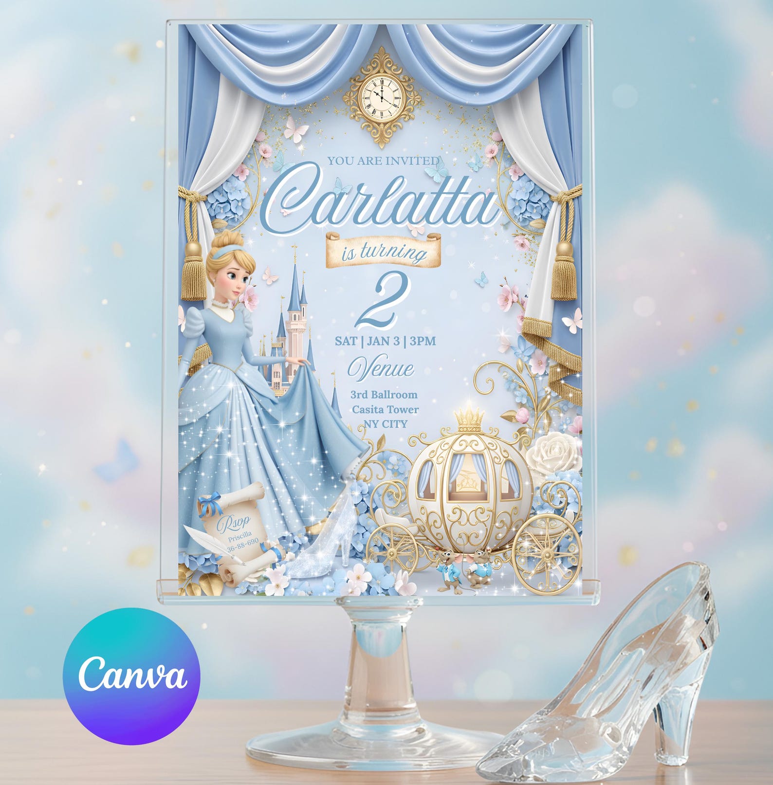 Cinderella Invitation "canva Editable File" - Etsy