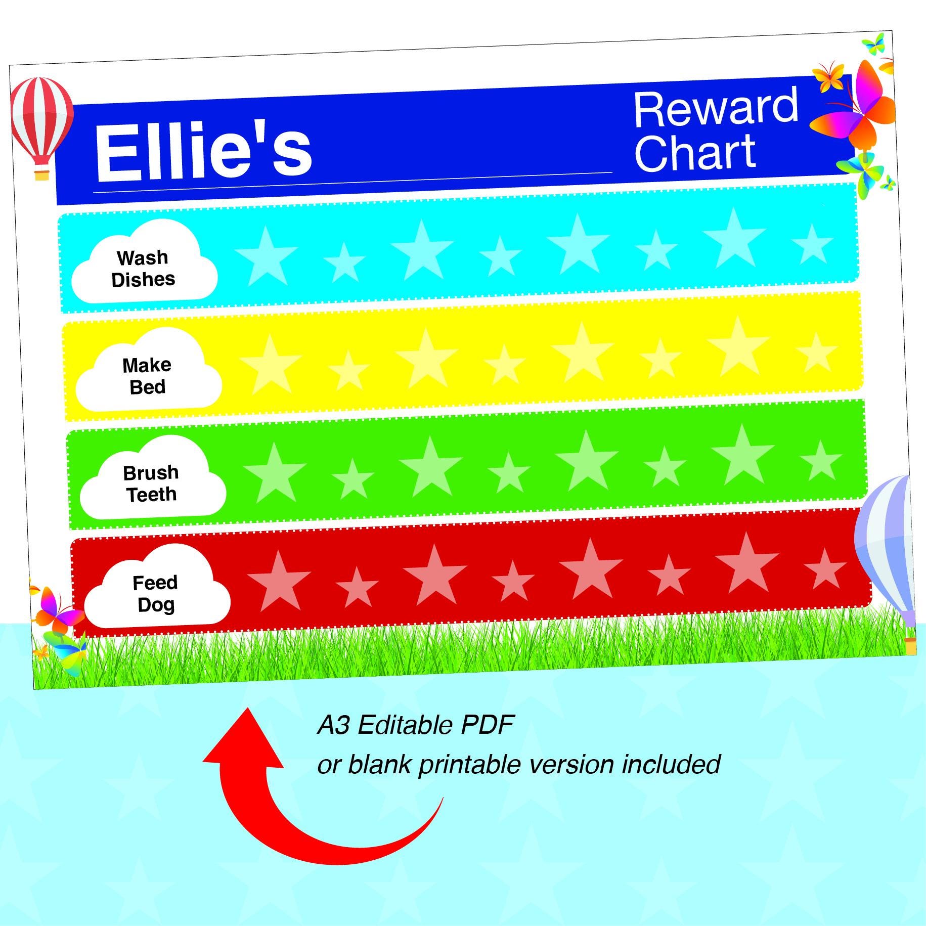 Kid's Rewards Chart: Chore & Job List With Cut Out Stars (PDF Download ...