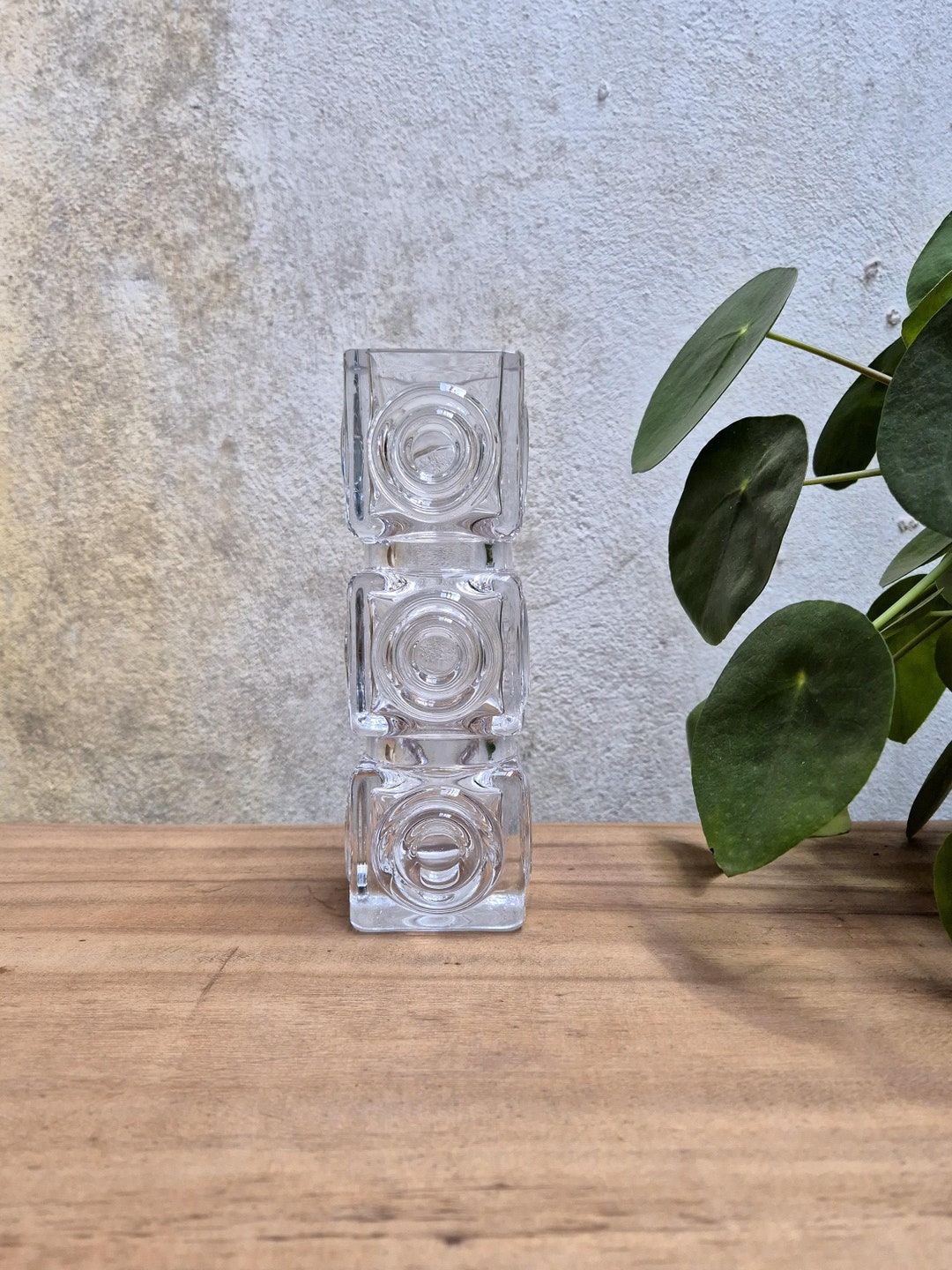Skruf Glassbruk Textured Glass Block Vase - 60s Swedish Mid Century ...