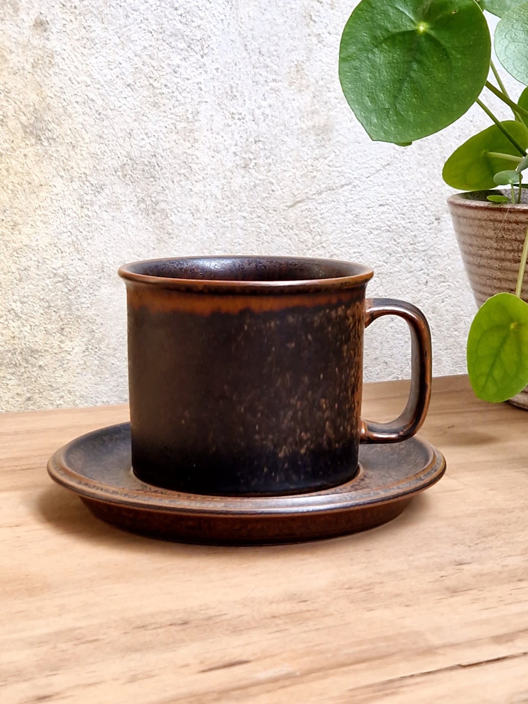 Arabia Finland Ruska Large Tea - Cocoa - Beer Mug and Saucer by Ulla ...