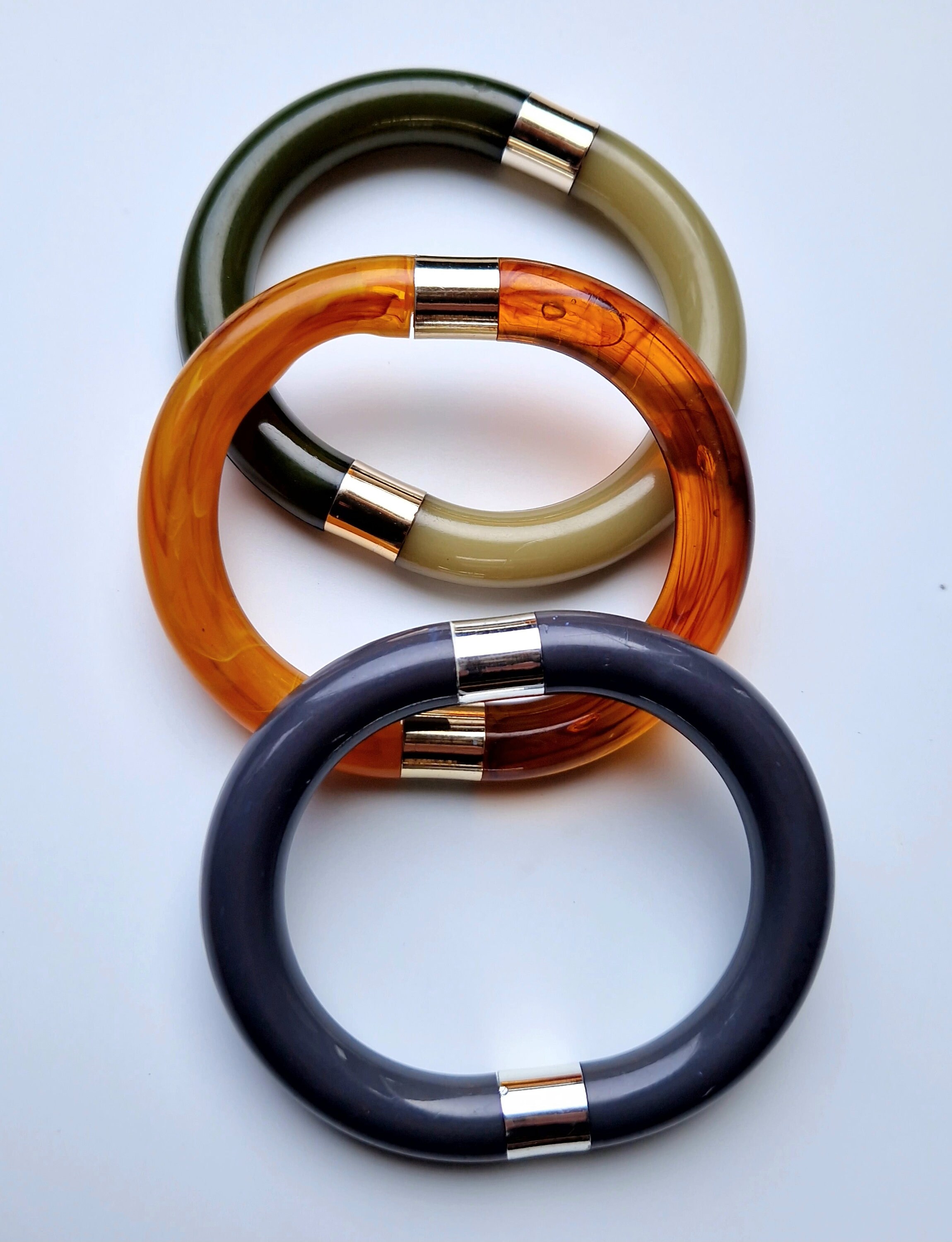 Plastic Vintage Fashion Brown Amber Grey Bangle Bracelet 70s 80s Set ...