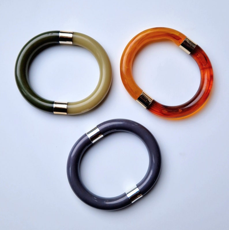 Plastic Vintage Fashion Brown Amber Grey Bangle Bracelet 70s 80s Set ...
