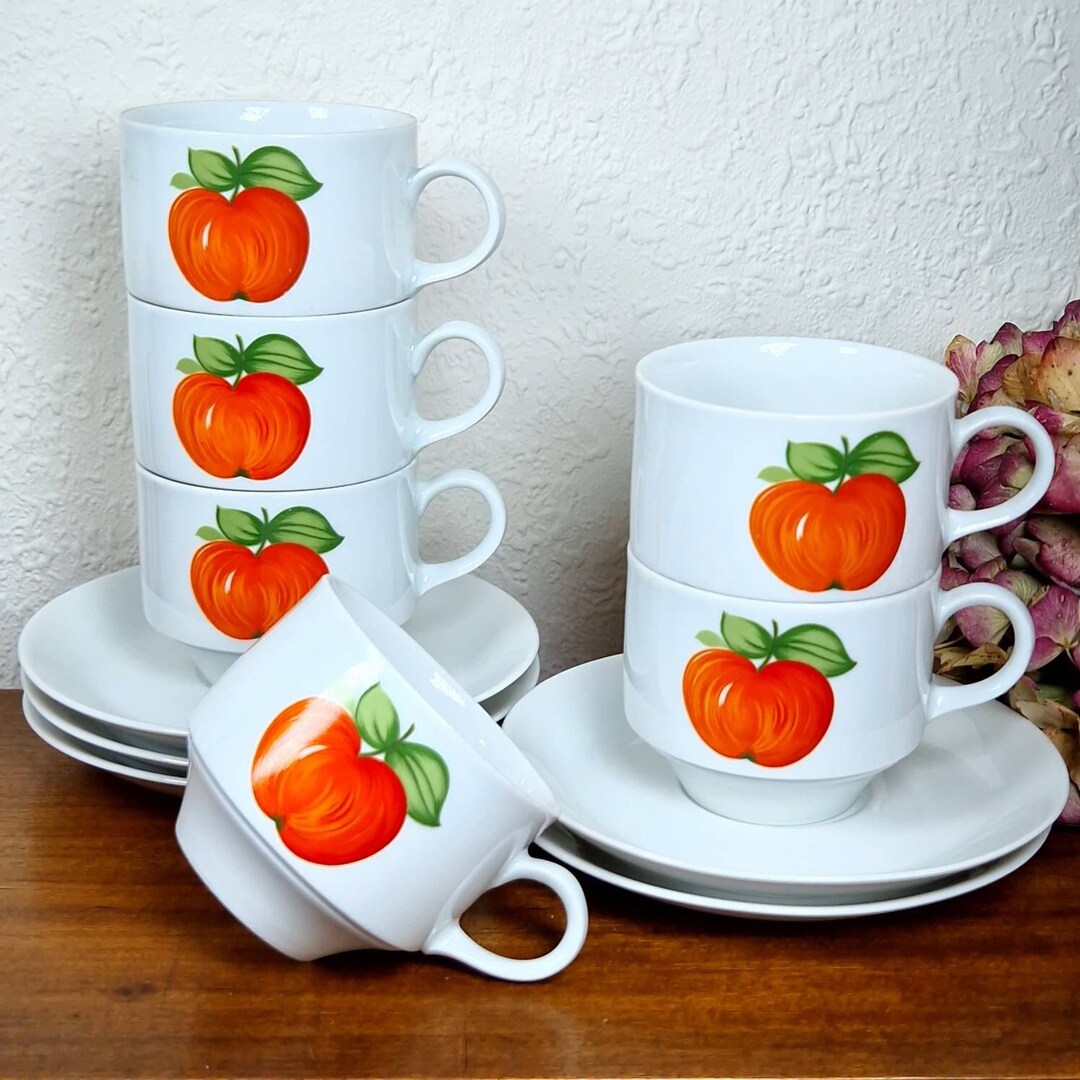 Vintage Fruit Orange Appel Design Coffee Cup and Saucer Set. - Etsy