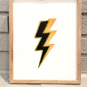 Lightning Bolt Print, Handmade Block Print; 8"x10" - Etsy