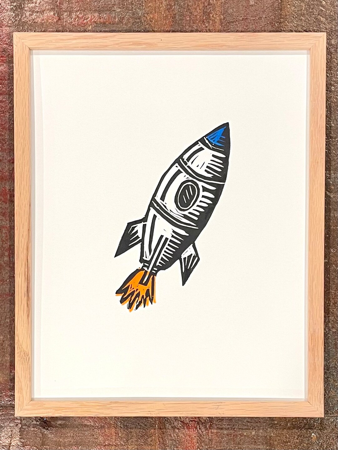Rocketship Print, Handmade Block Print; 8"x10" - Etsy