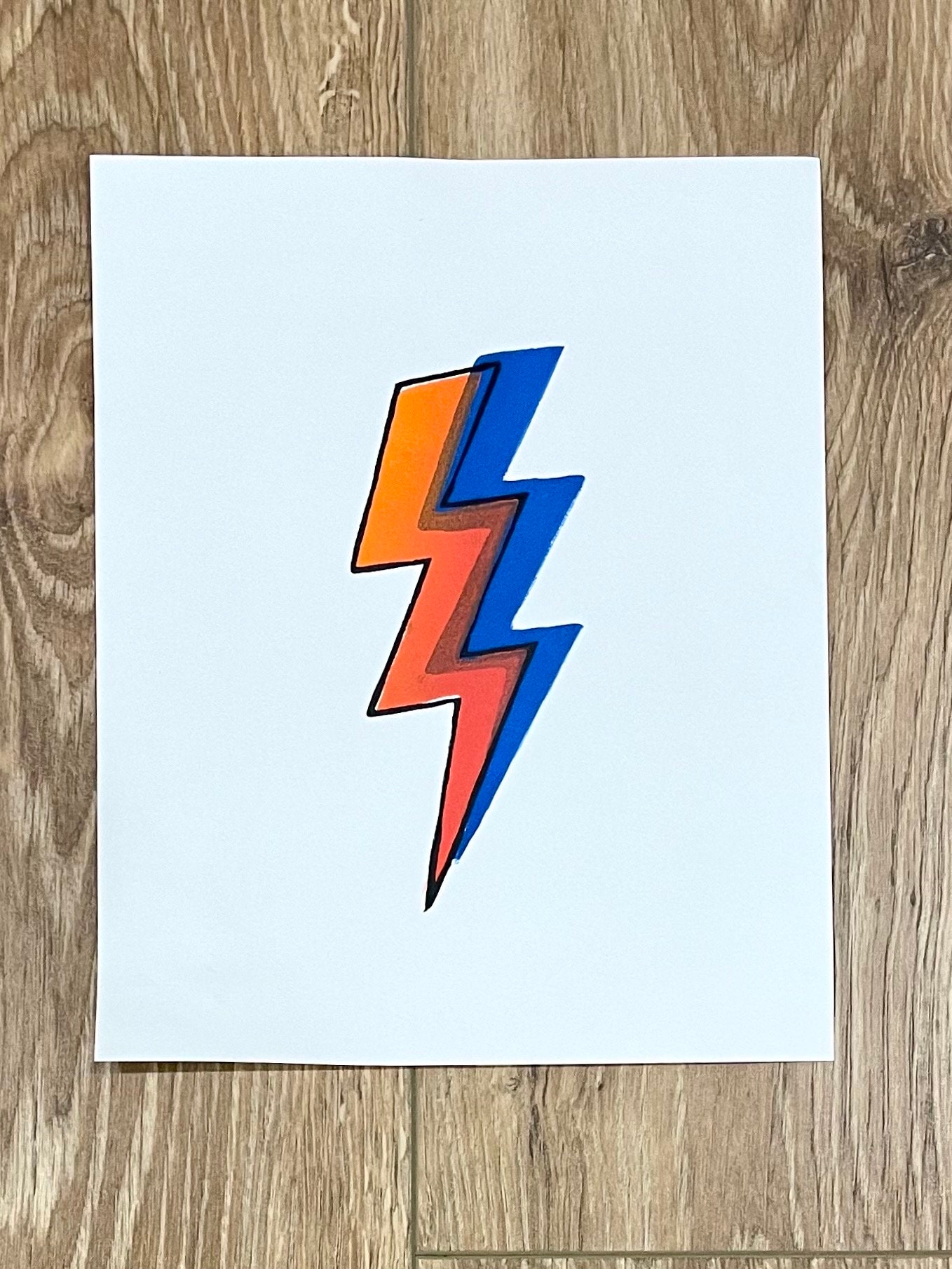 Lightning Bolt Print, Handmade Block Print; 8"x10" - Etsy