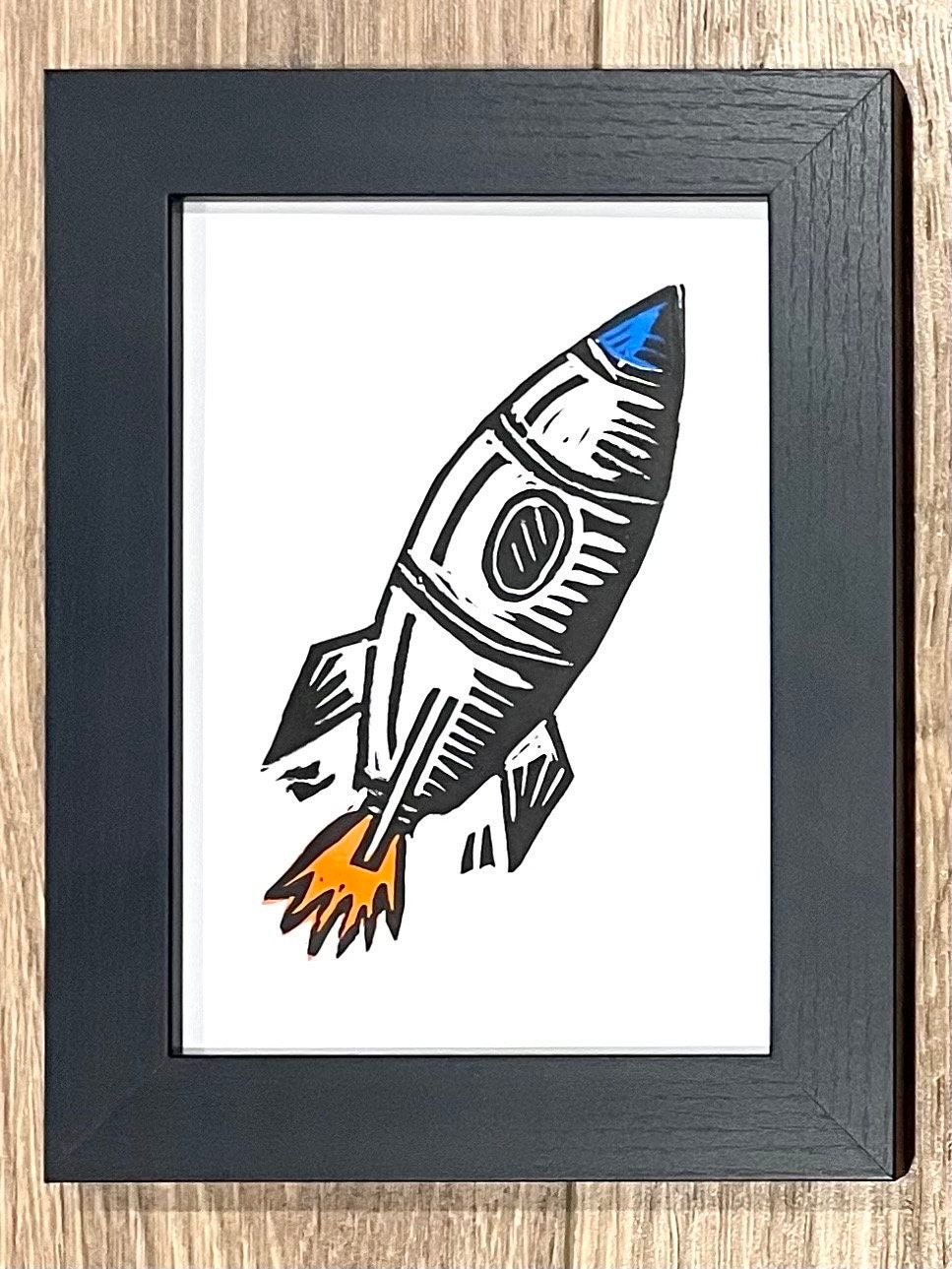 Rocketship Print, Handmade Block Print; 5"x7" - Etsy