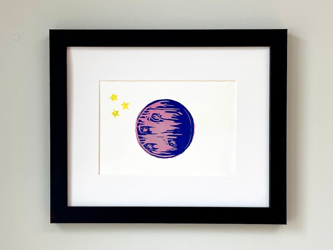 Stars and Planet Print, Handmade Block Print; 5"x7" - Etsy