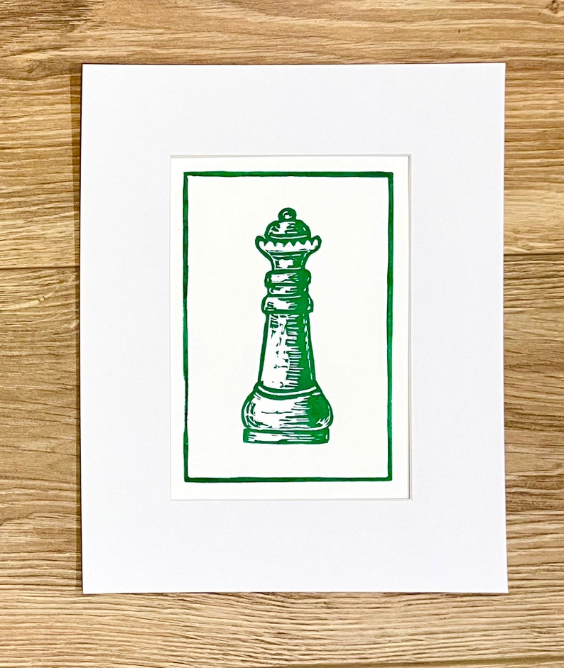 Queen Chess Piece Print, Handmade Block Print, 5"x7" - Etsy