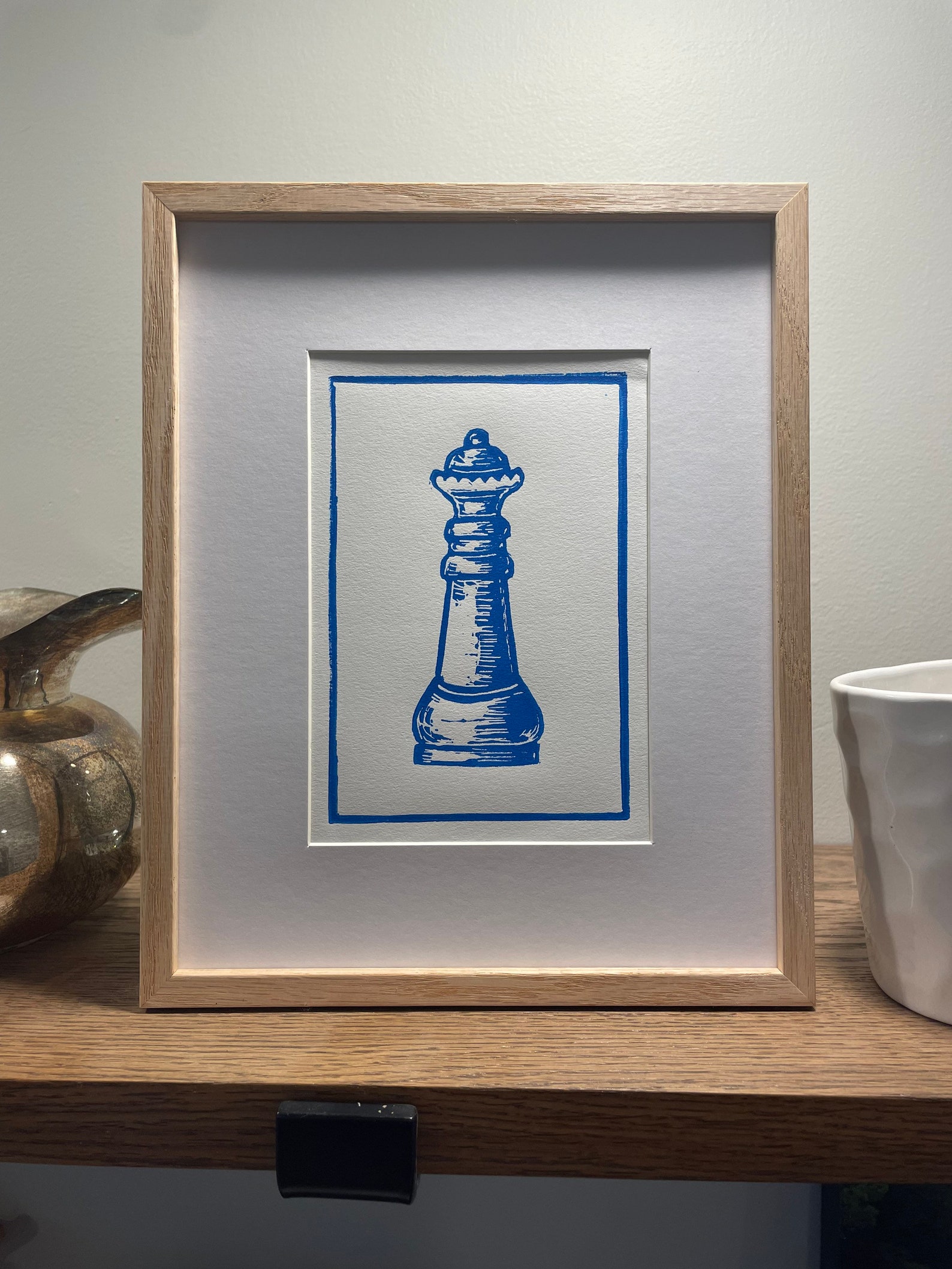Queen Chess Piece Print, Handmade Block Print, 5"x7" - Etsy