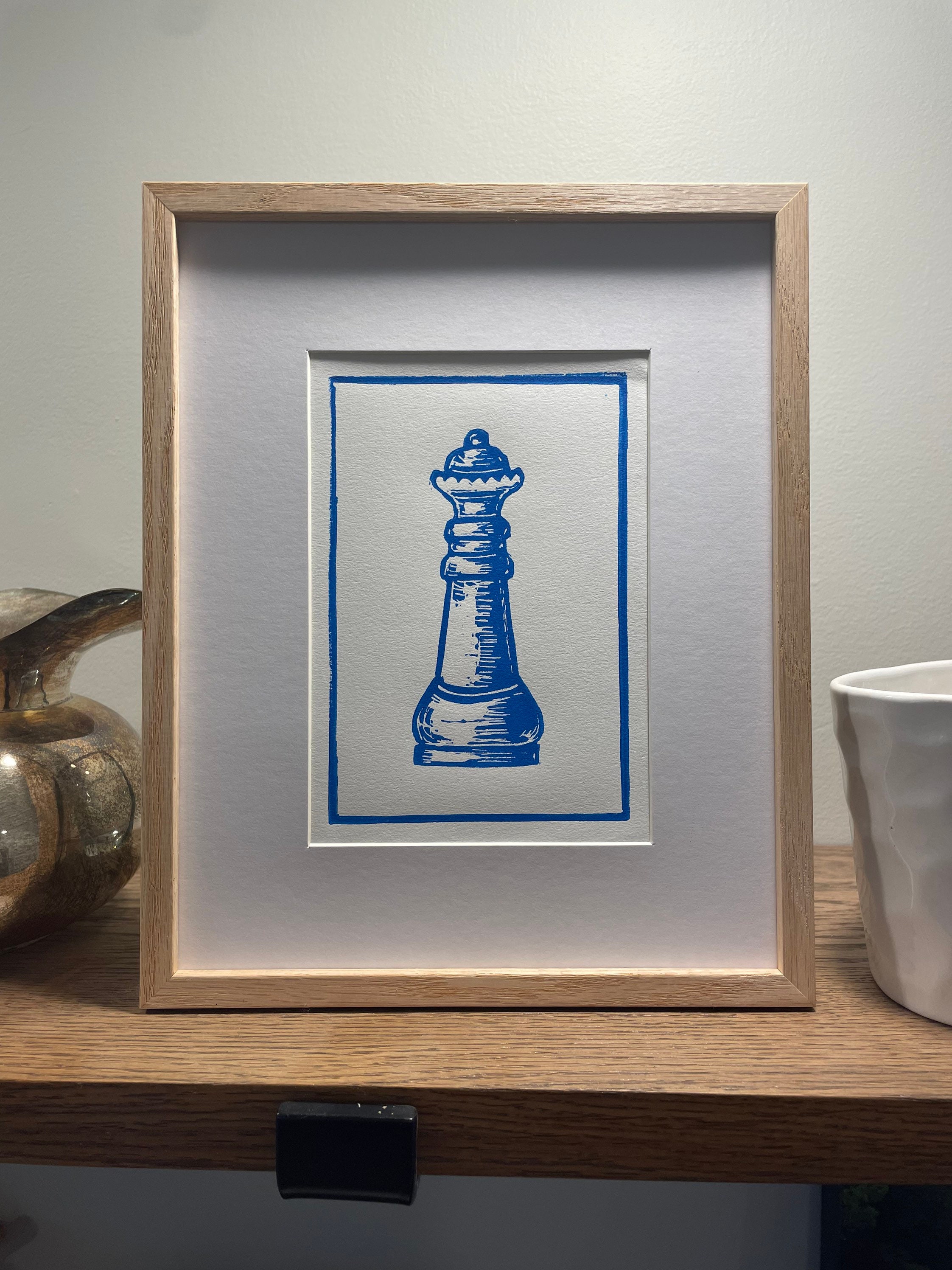 Queen Chess Piece Print, Handmade Block Print, 5"x7" - Etsy