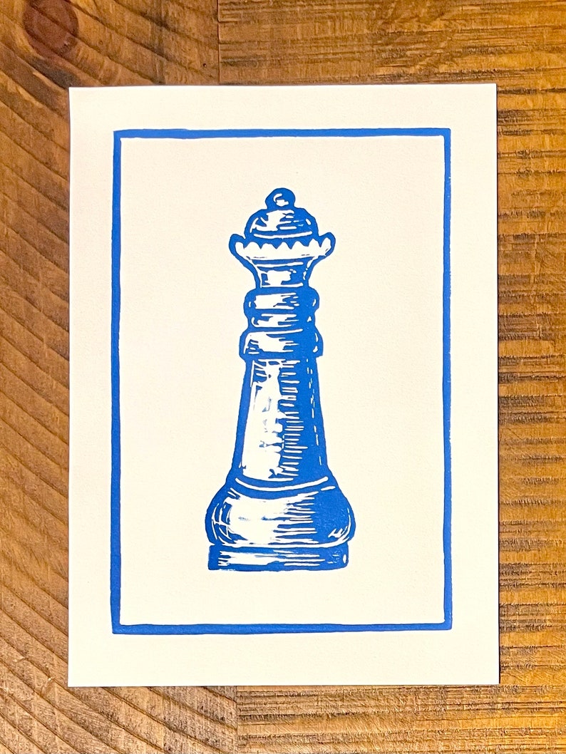 Queen Chess Piece Print, Handmade Block Print, 5"x7" - Etsy