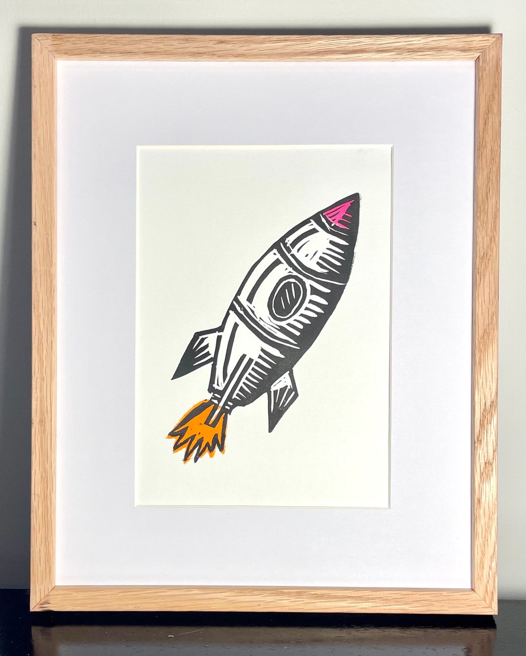 Rocketship Print, Handmade Block Print; 5"x7" - Etsy